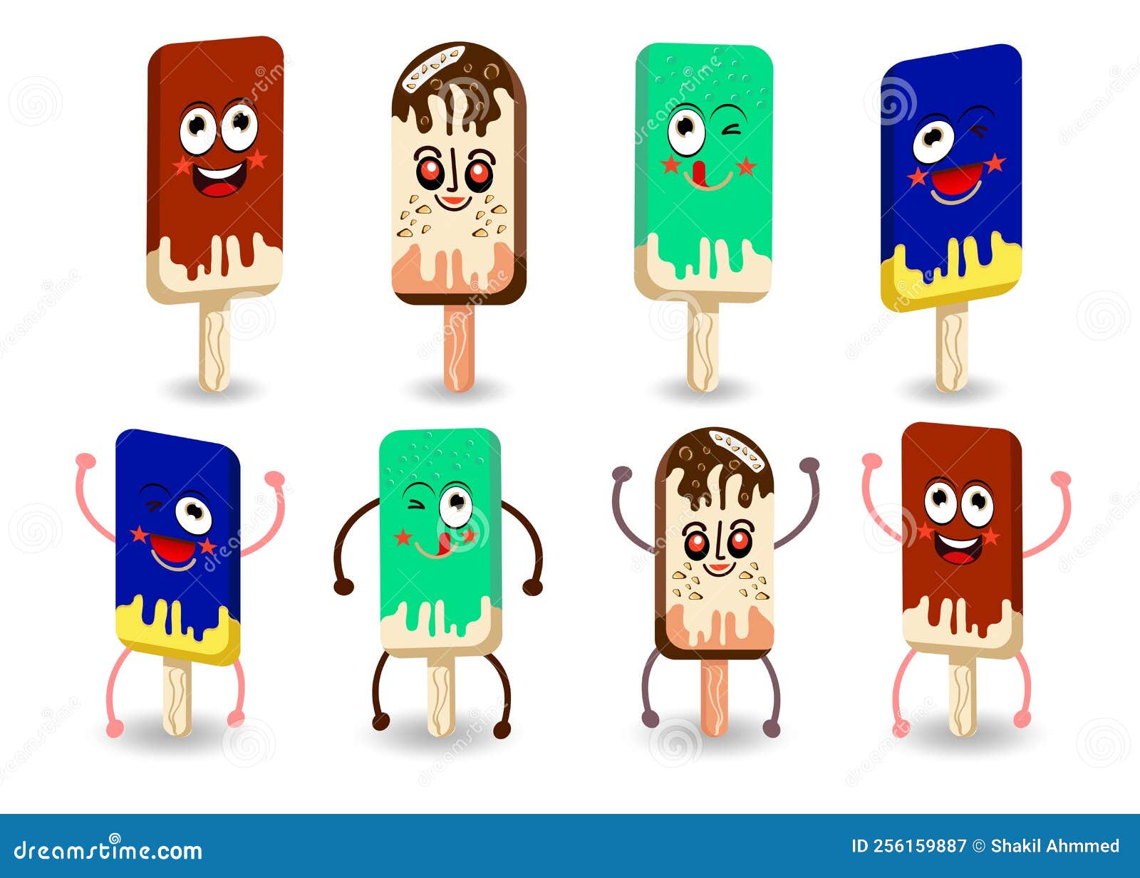 Ice Creams Vector Illustration, Sweet Summer Delicacy Sundaes, Cute ...