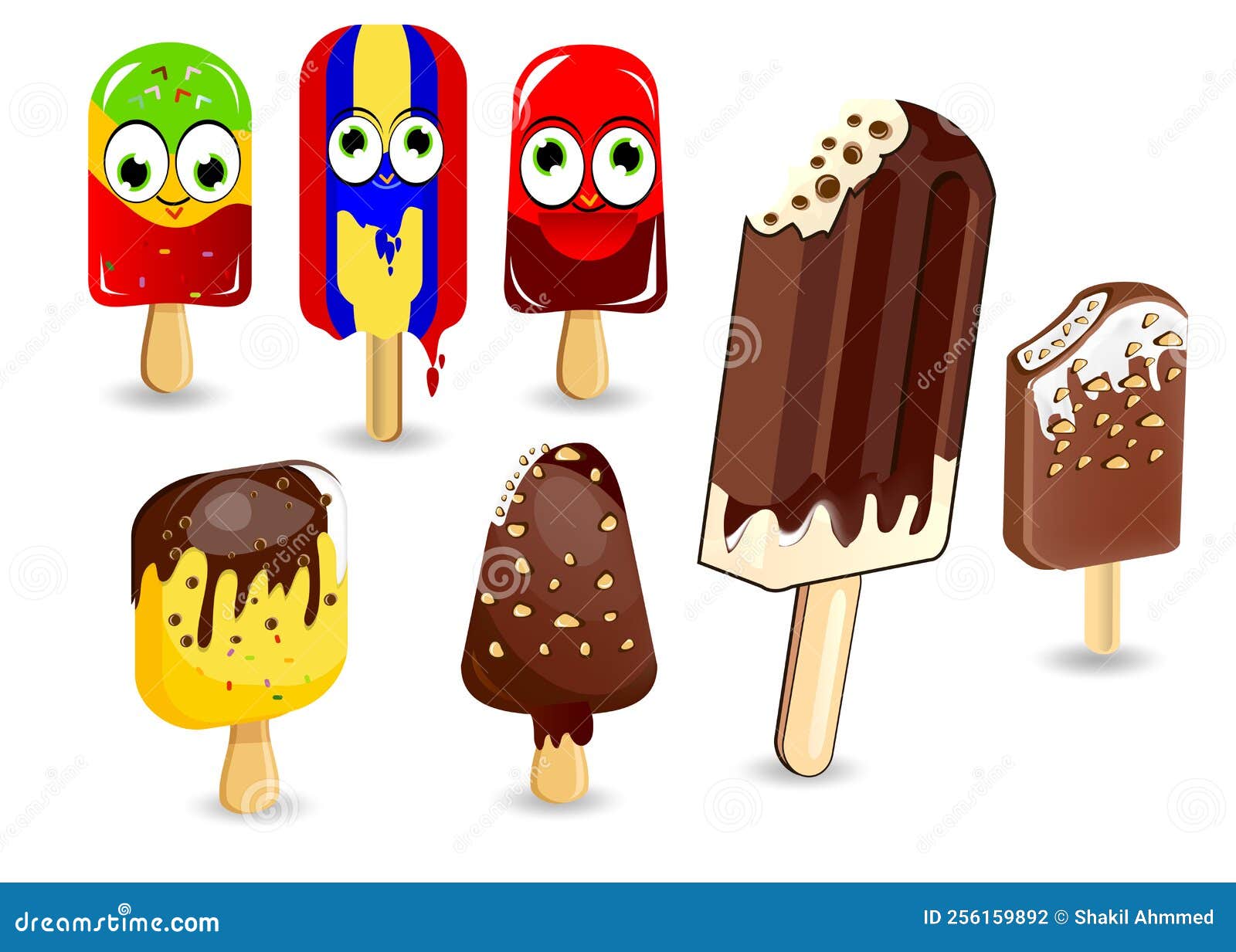 Ice Creams Vector Illustration, Sweet Summer Delicacy Sundaes, Cute ...