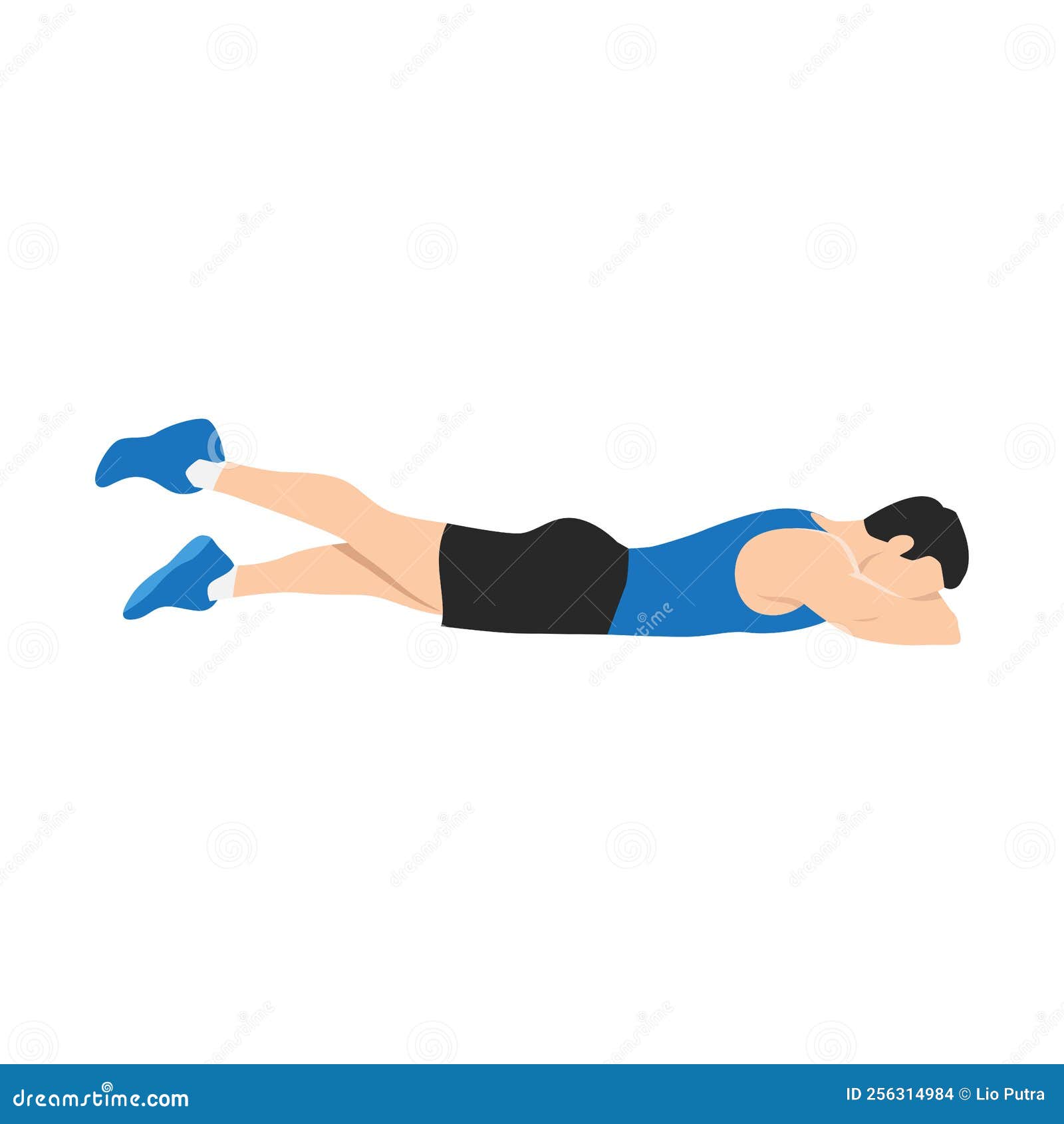 Man Doing Prone Hamstring Stretch Or Laying Hamstring Stretch. Vector ...