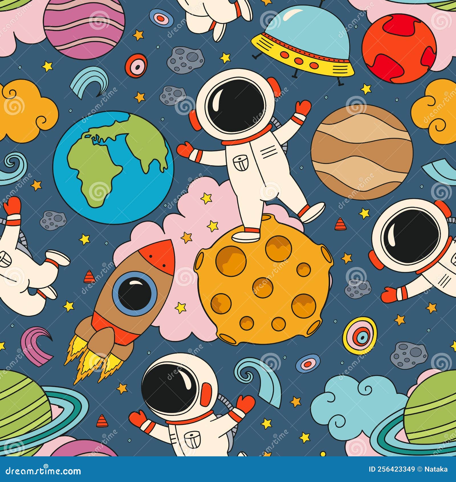 Seamless Pattern with Cute Astronauts in Space Stock Vector ...