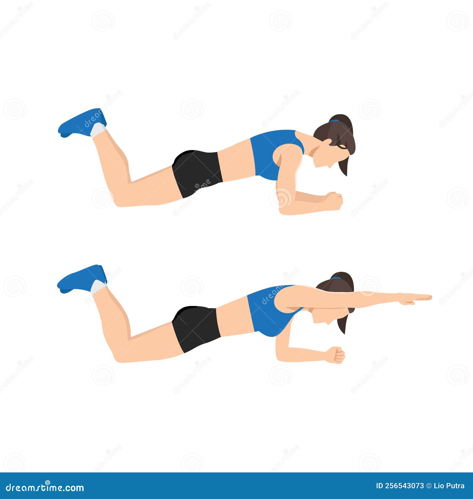 Woman Doing Knee Plank or Reach with Swimmer Pose Exercise. Stock ...