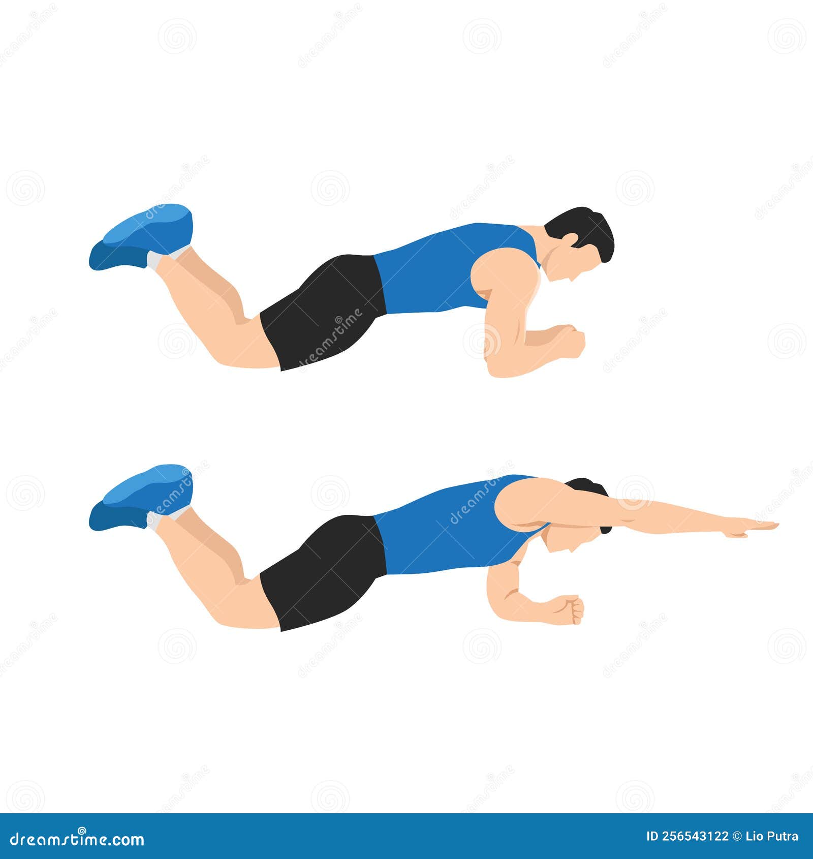 Plank Reach Throughs Exercise Cartoon Vector | CartoonDealer.com #147257971