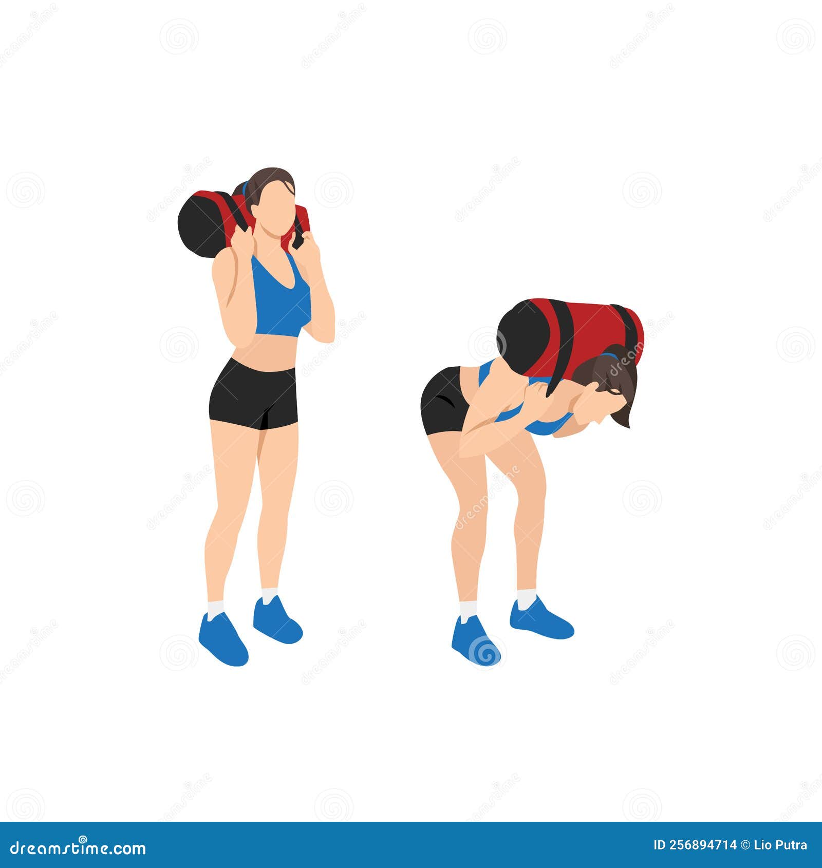 Woman Doing Power Bag or Sandbag Good Morning Exercise Stock Vector ...