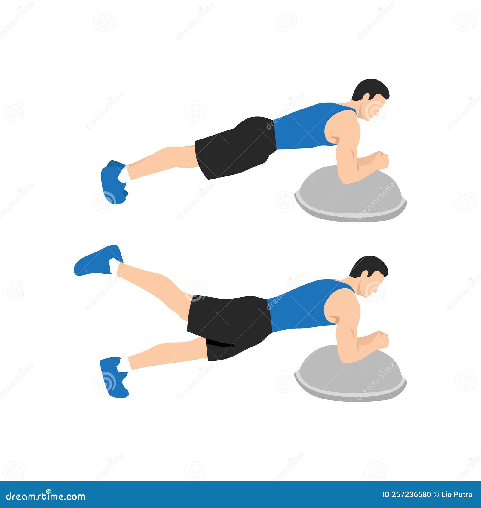 Man Doing Bosu Ball Plank Leg Lift Exercise. Flat Vector Illustration Stock Vector ...