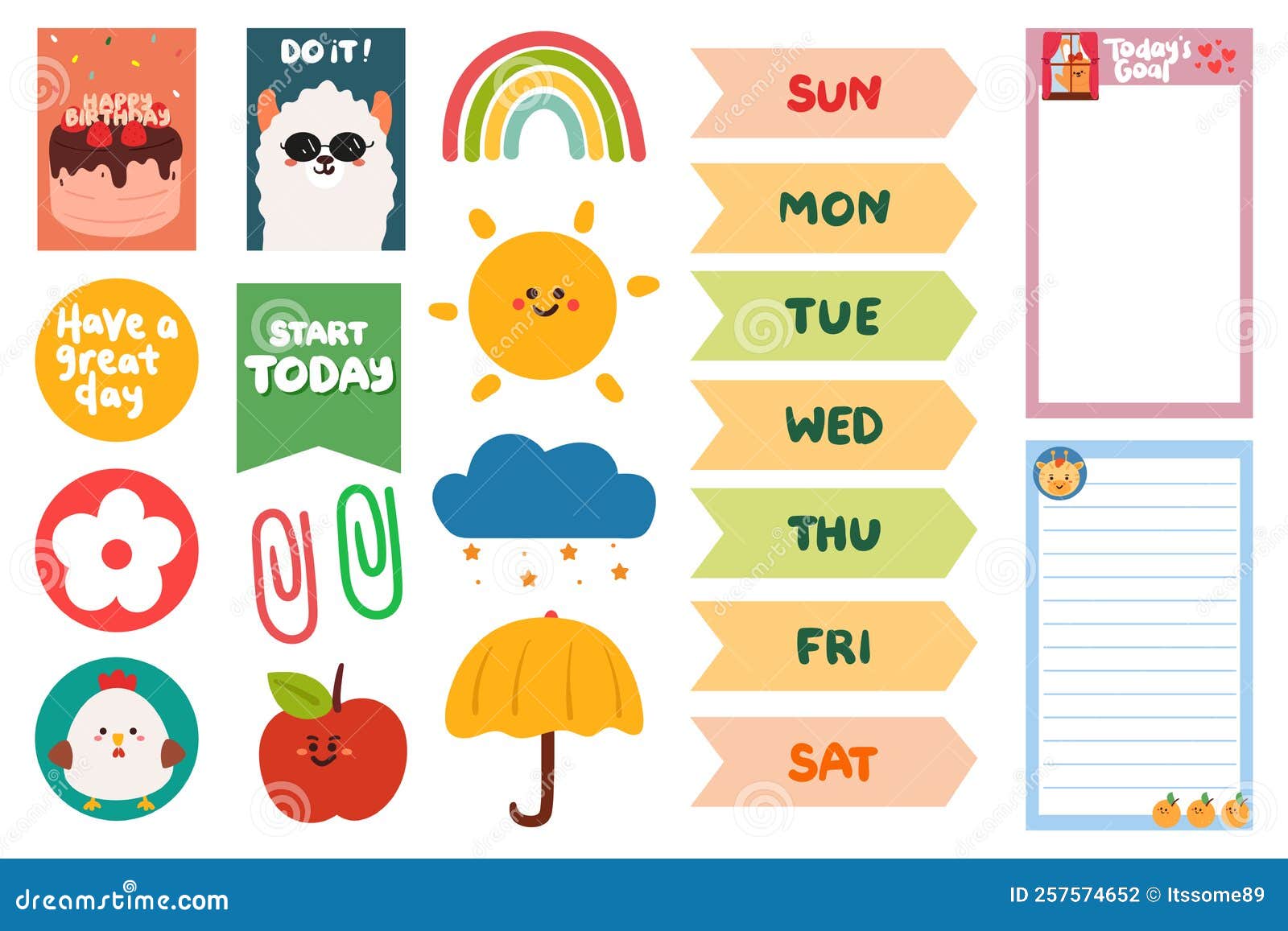 Cute Planner Sticker for Journal, Diary, Scrapbook Stock Illustration ...