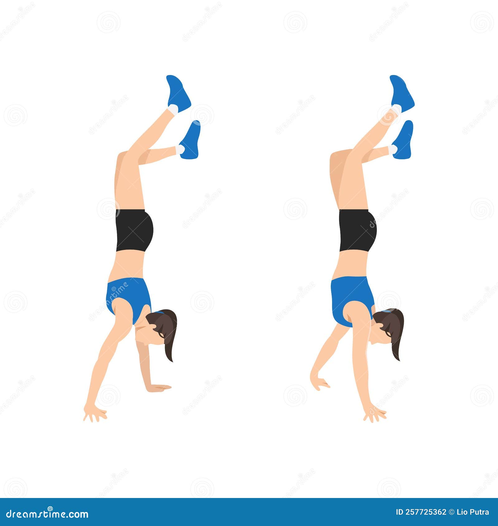 Woman Doing Handstand Walks or Hand Walking Exercise. Stock Vector ...