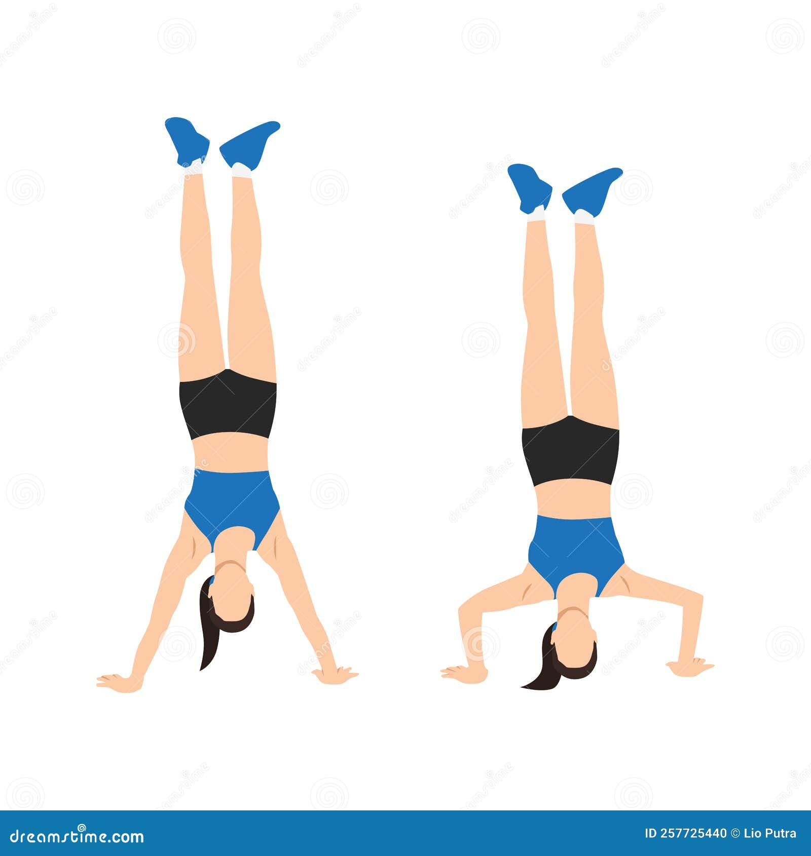 Woman Doing Handstand Push Up Exercise. Flat Vector Illustration Stock ...