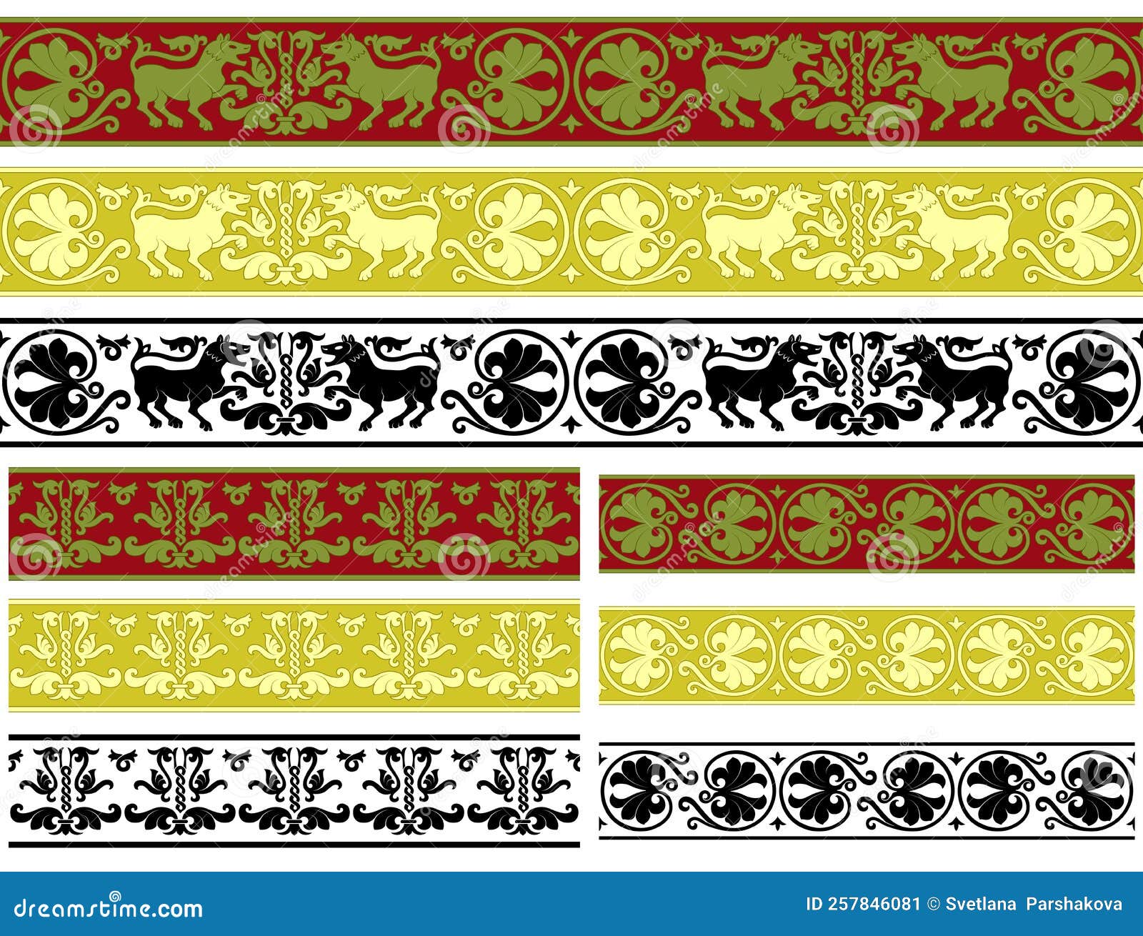 Decorative Seamless Borders, Middle Ages Art. Stock Vector ...