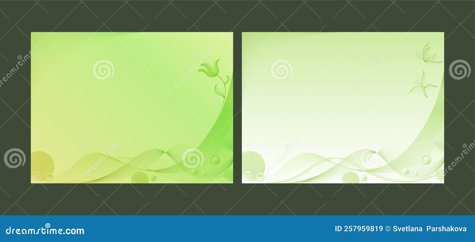 Abstract Backgrounds with Green Wavy Lines, Flower and Butterflies ...