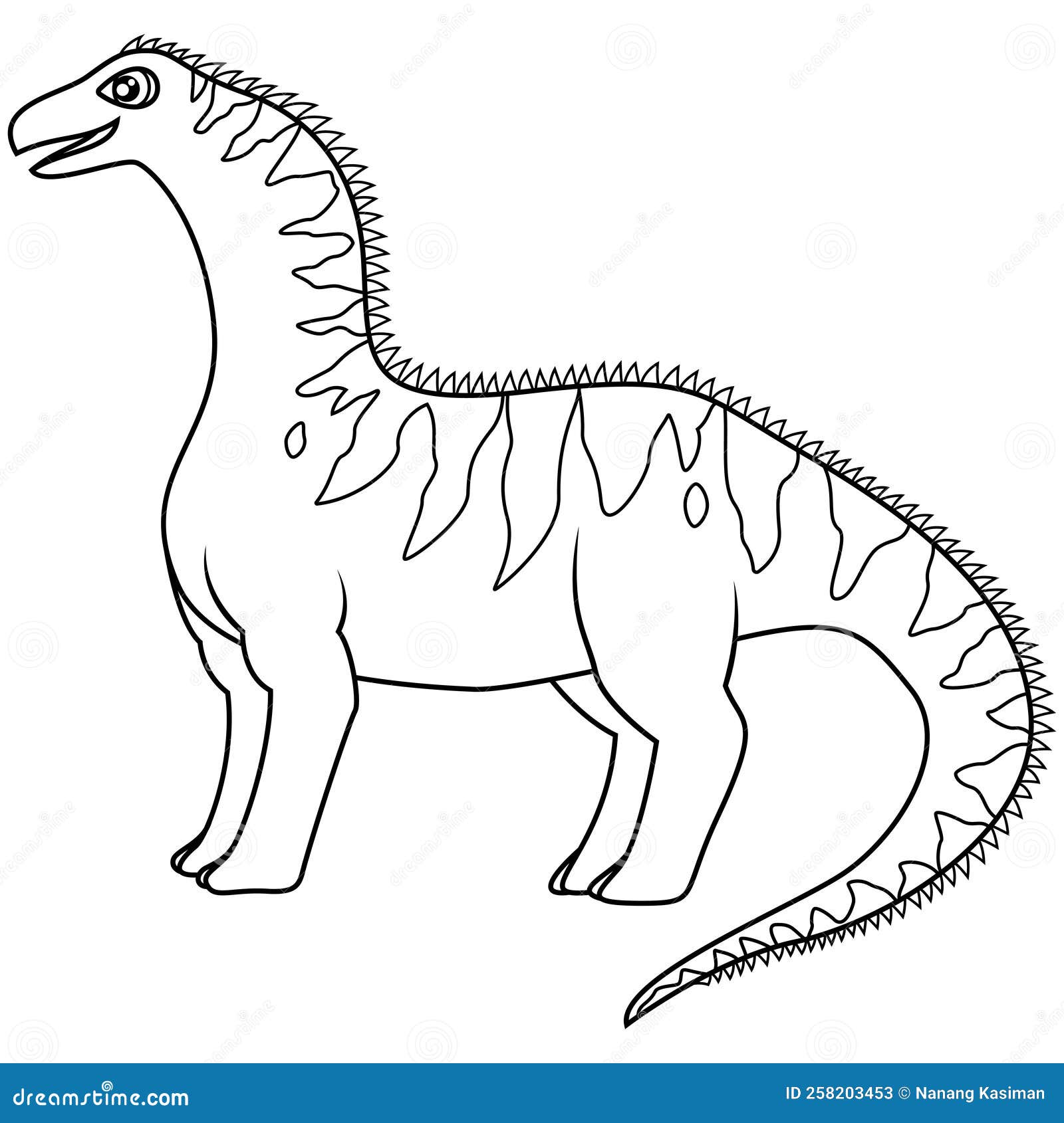 Cartoon Amargasaurus In The Jungle For Coloring Book Vector ...