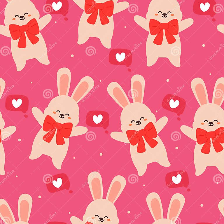 Seamless Pattern Cartoon Bunny in Pink Background. for Textile, Gift ...