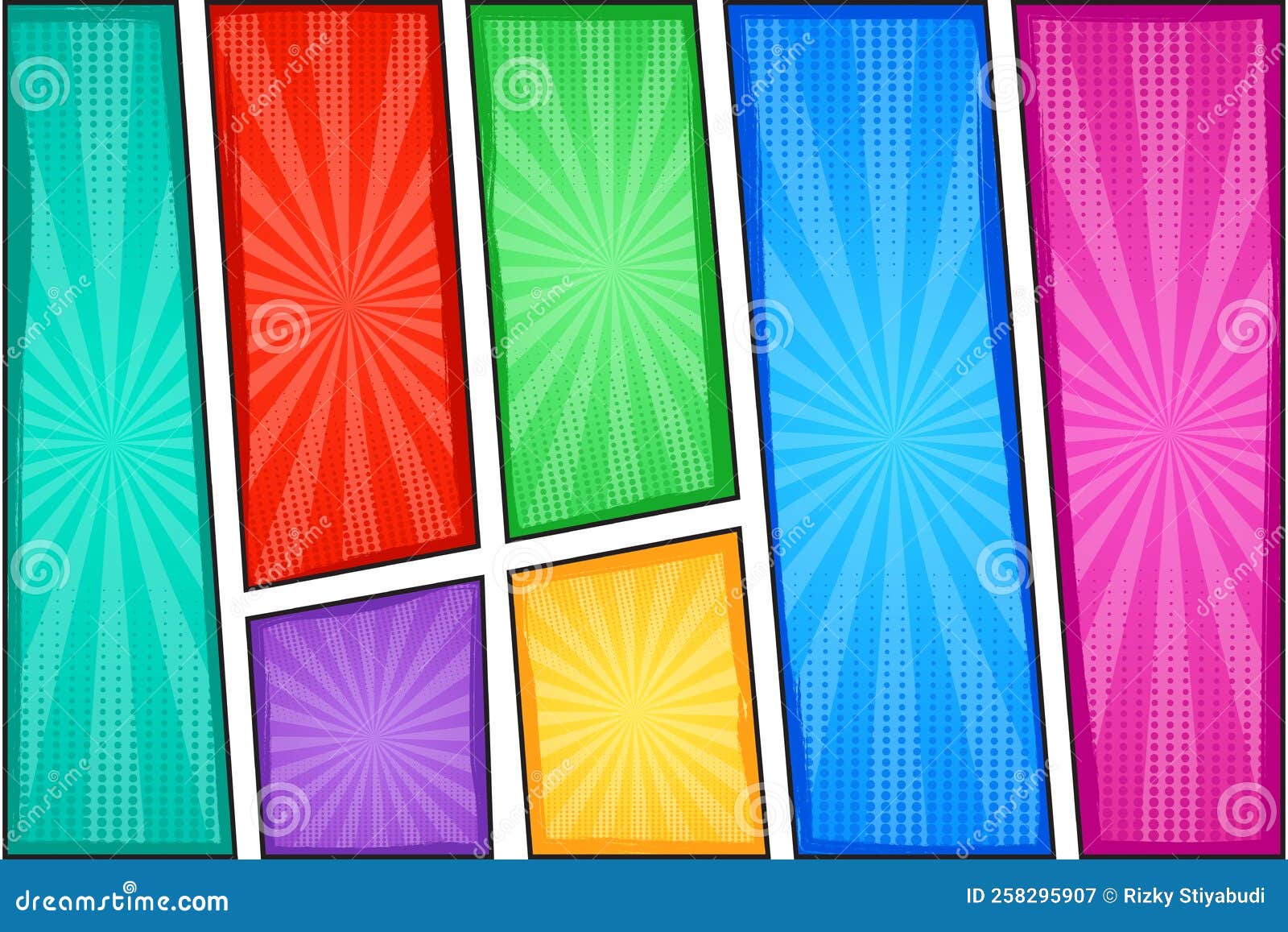 Comic Book Page Template with Colorful Radial Gradient Backgrounds ...