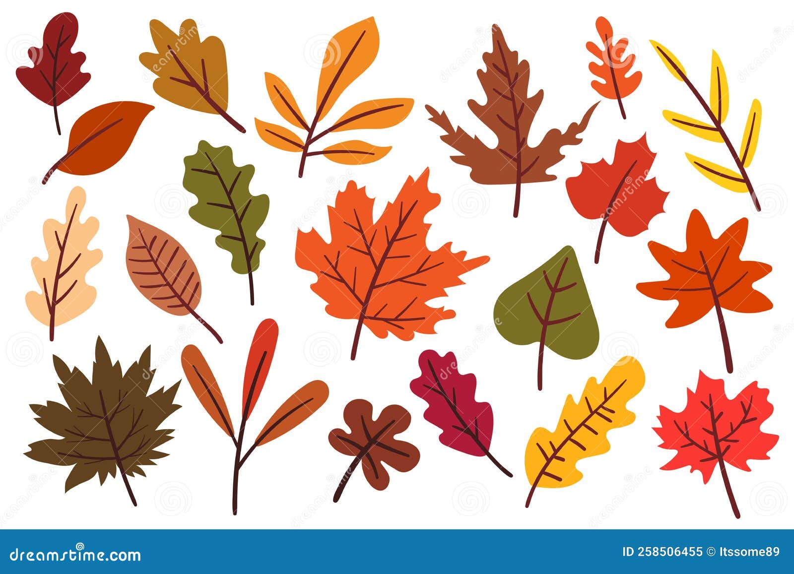 Hand Drawing Cartoon Autumn Leaves Sticker Set Stock Vector ...