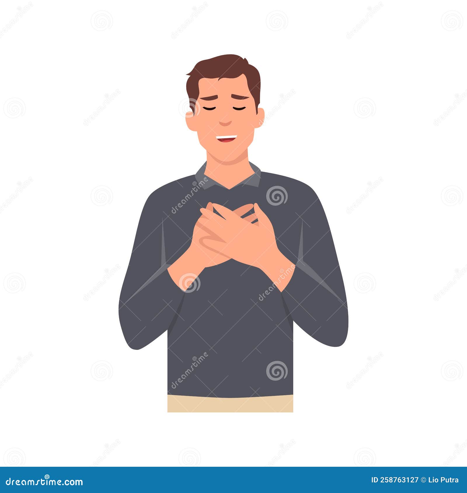 Young Man Touched Positive. Holds His Hands On His Chest Cartoon Vector ...