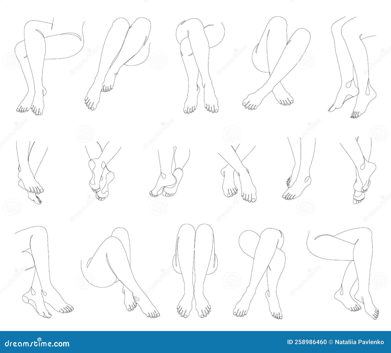 Silhouettes of Female Legs in a Modern One Line Style. Continuous Line ...
