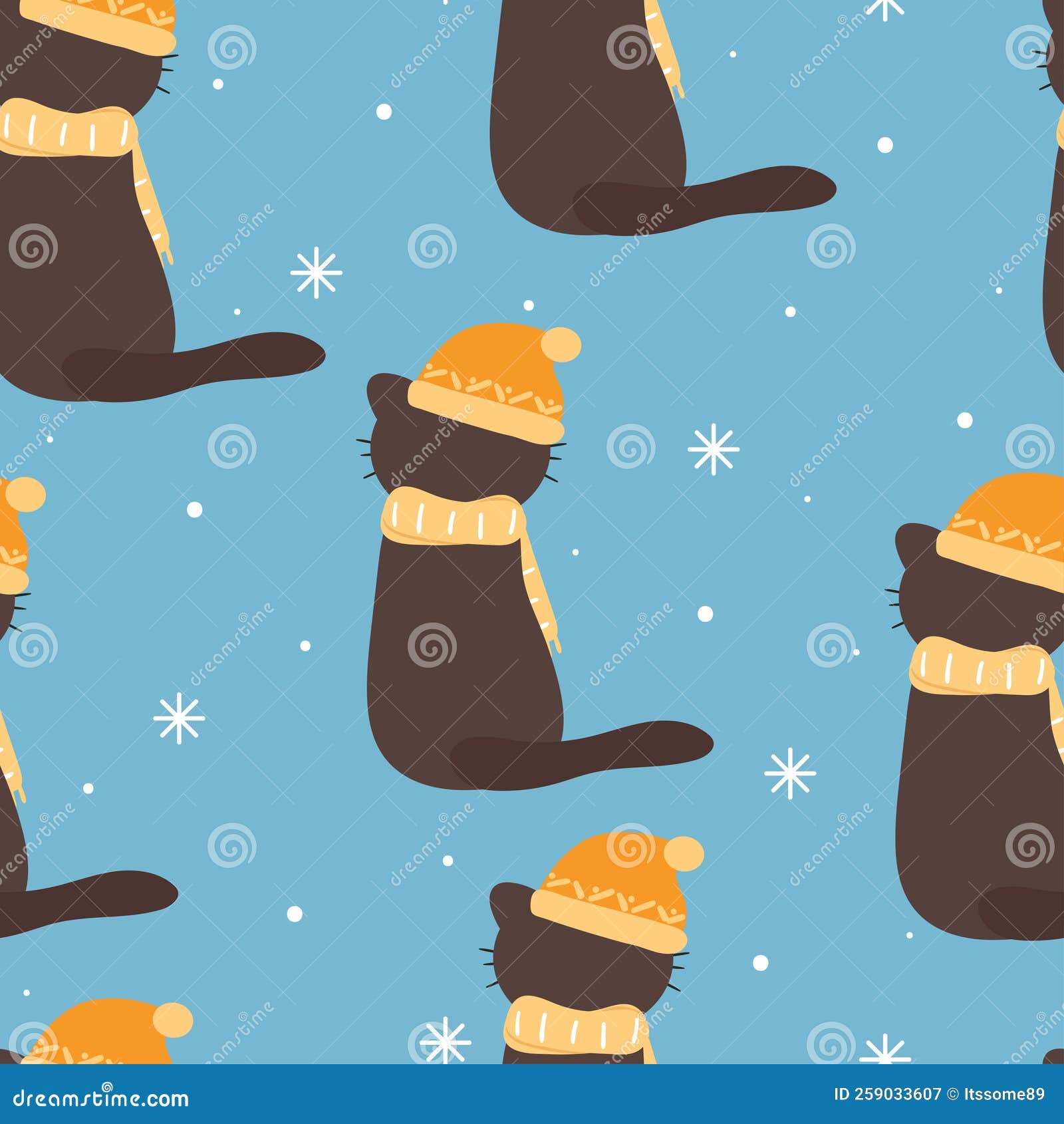 Seamless Pattern Cute Cartoon Cat and Snowflakes. Cute Winter Wallpaper ...