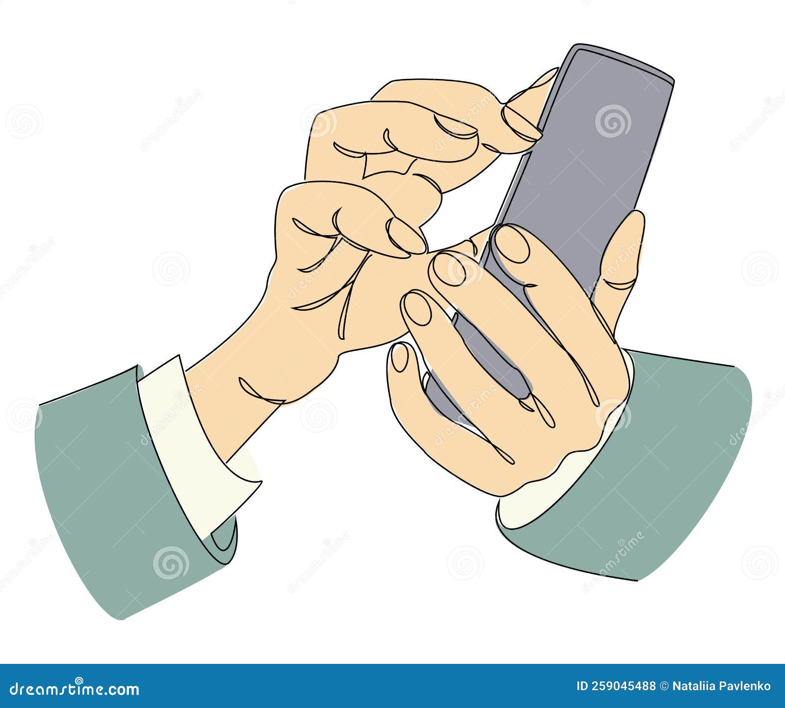 Silhouettes of Human Hands with a Telephone in a Modern One Line Style ...