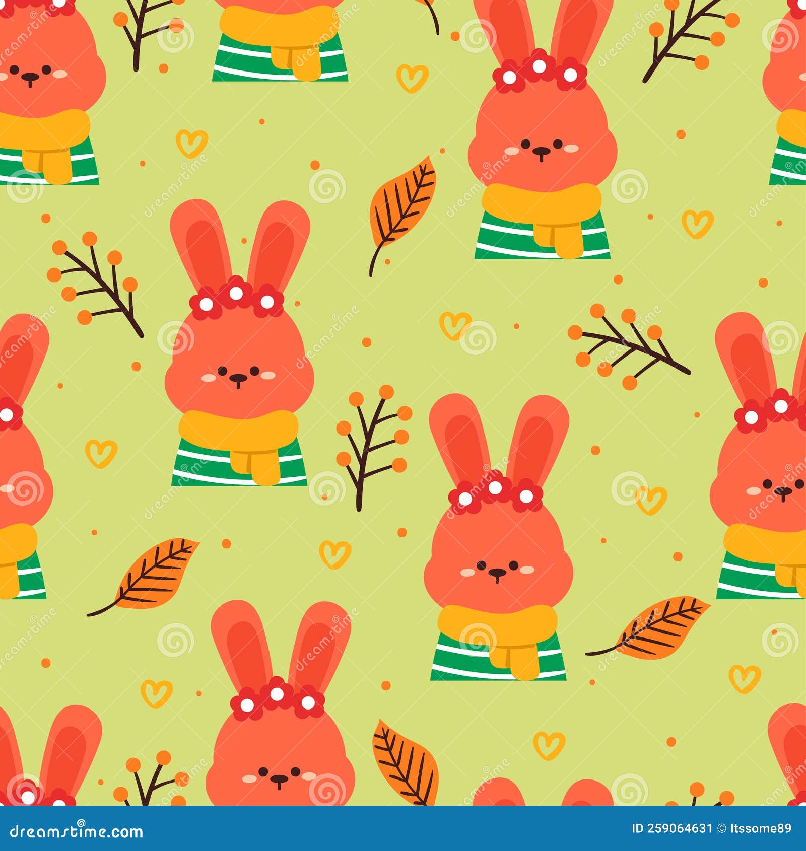 Seamless Pattern Cartoon Bunny and Autumn Leaves. Cute Wallpaper for ...