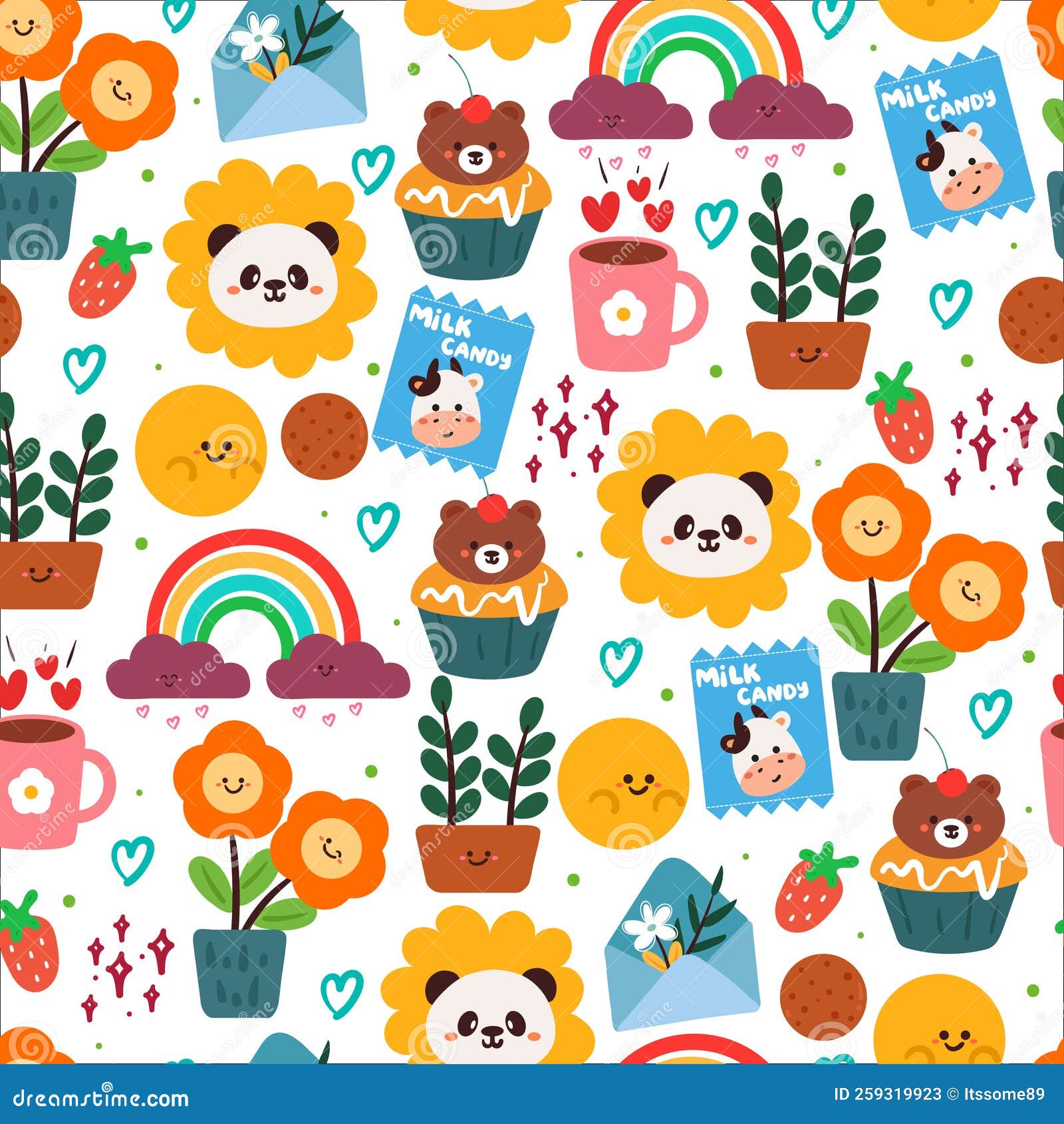 Seamless Pattern Cartoon Animal and Cute Stuff. Cute Wallpaper for ...