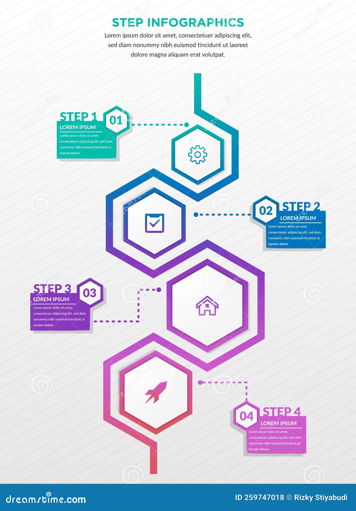 Modern Infographics Process Template with Paper Sheets, Polygons with ...