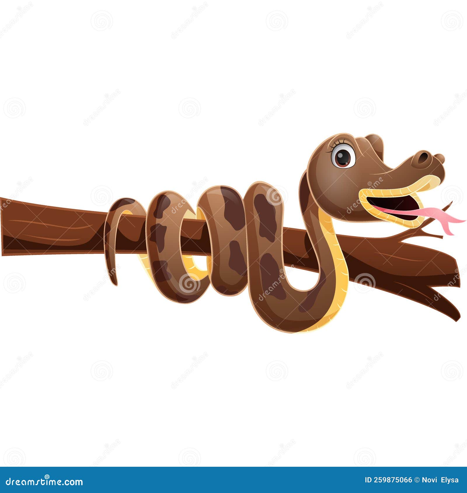 Cute Brown Snake on Tree Branch Stock Vector - Illustration of danger ...