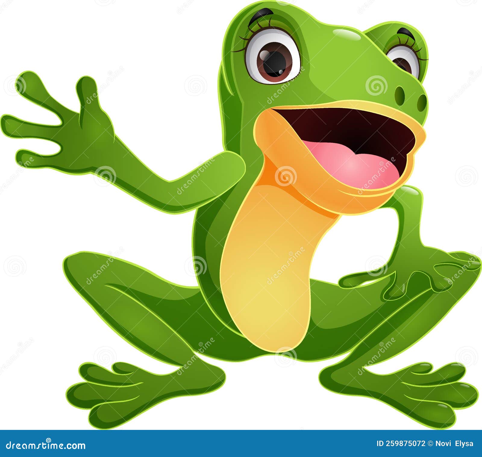 Cute Happy Green Frog Cartoon Waving Hand Stock Vector - Illustration ...