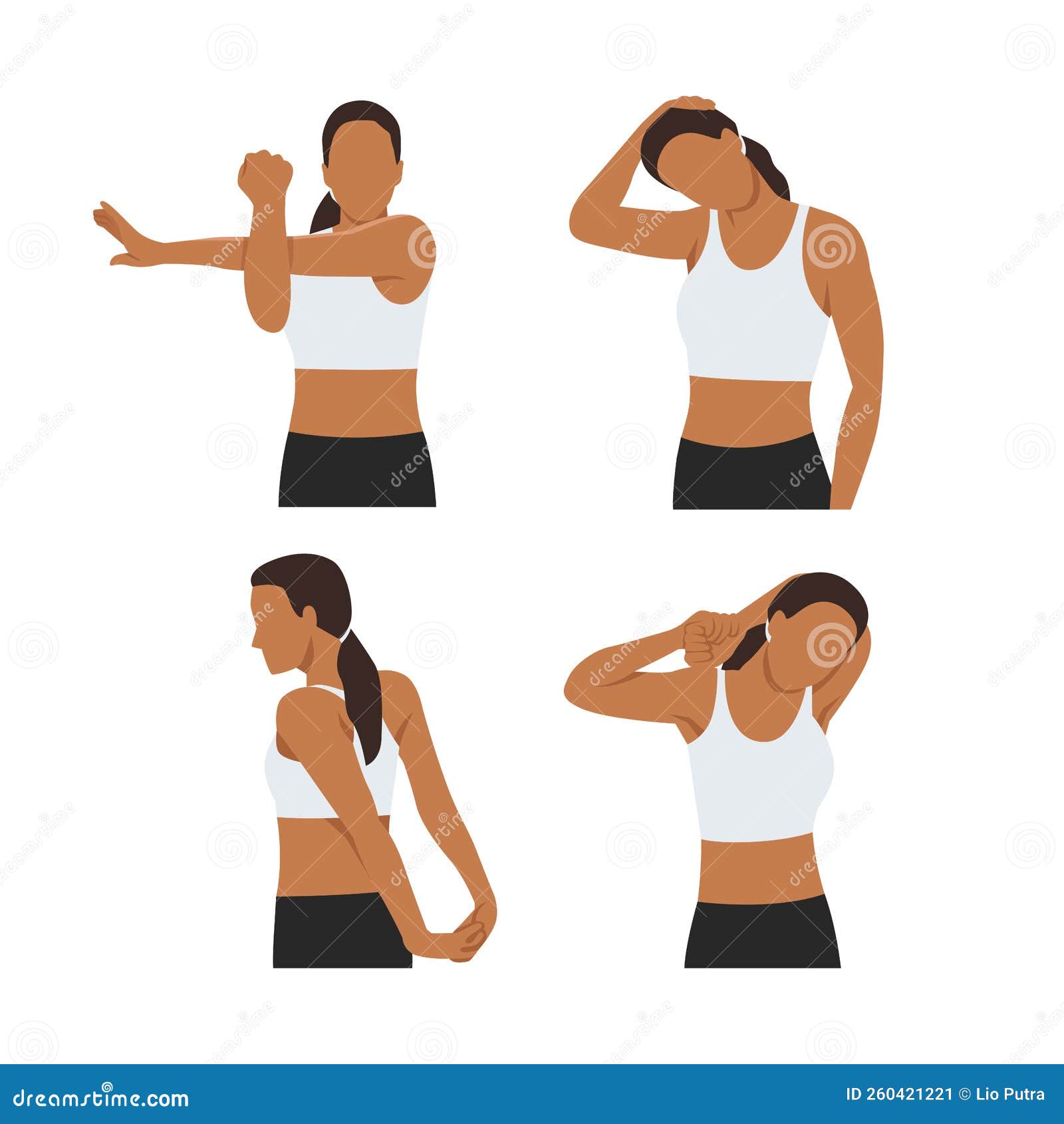 Woman Stretching Her Neck, Arms and Shoulders. Hand. Flat Vector Stock ...