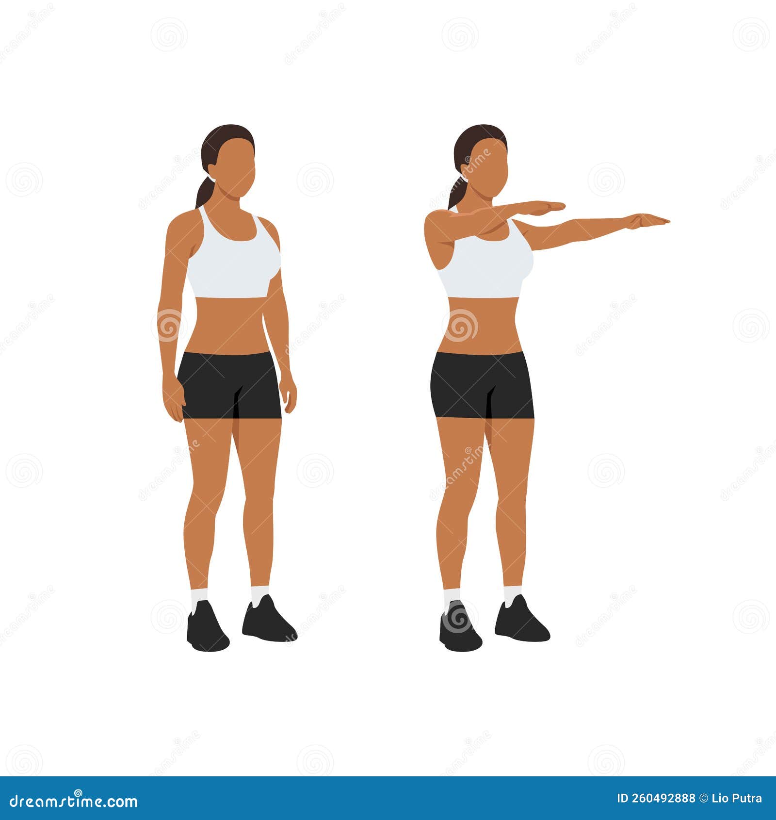 Woman Doing Double Arm Front Raises Exercise. Flat Vector Illustration ...