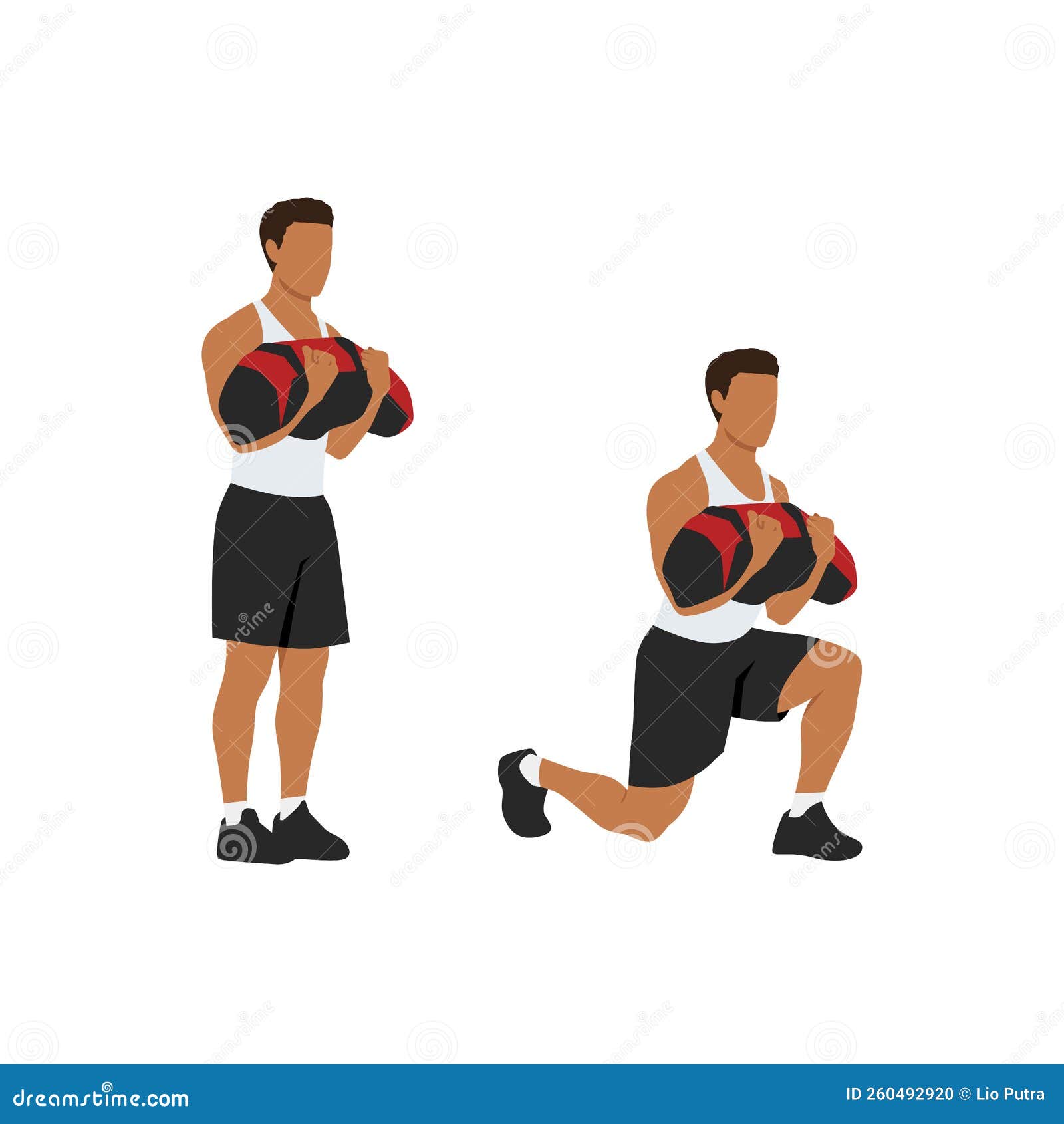 Man Doing Powerbag Or Sandbag Walking Lunges Flat Vector ...