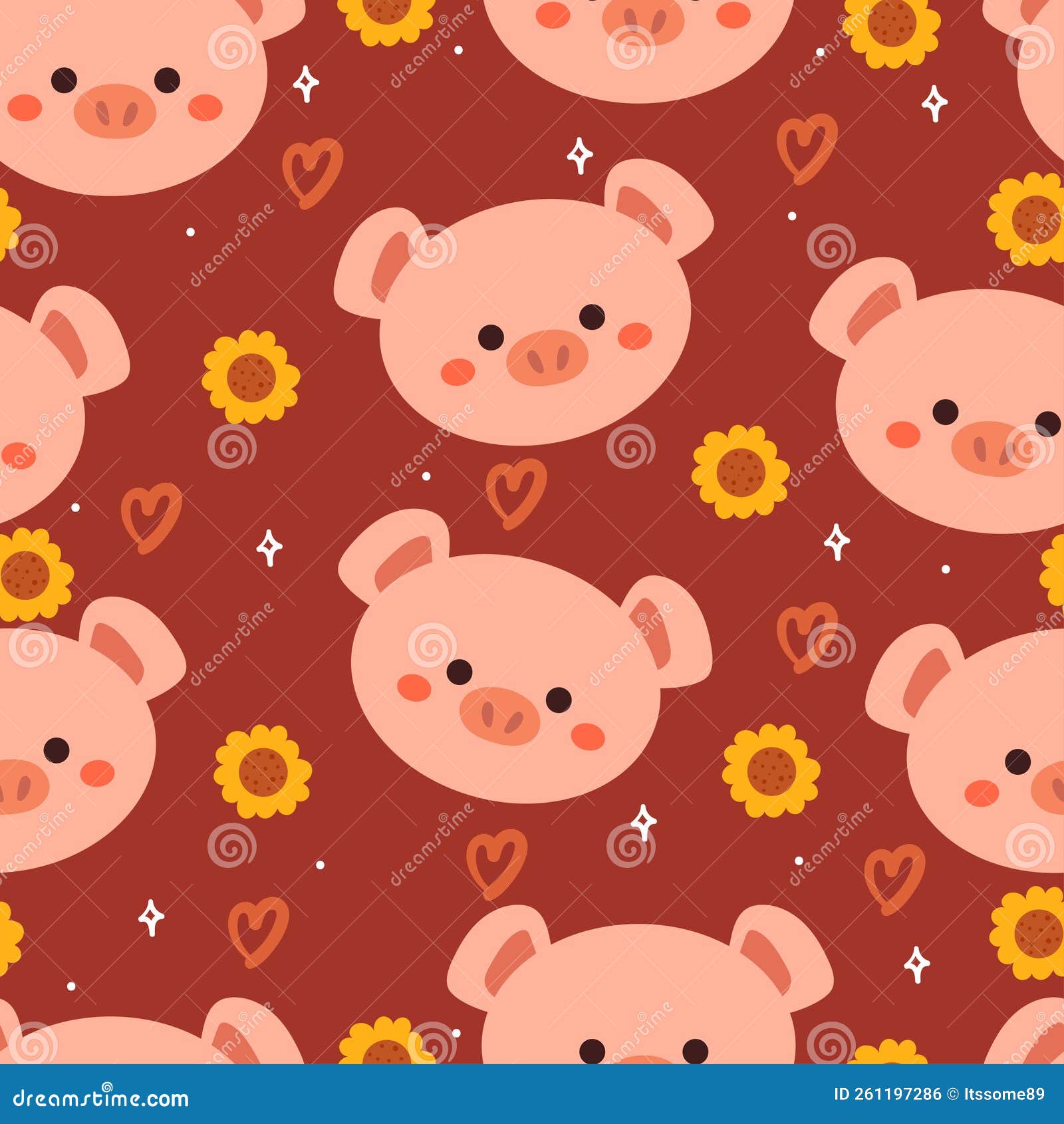 Seamless Pattern Cartoon Pig and Flower. Cute Animal Wallpaper for ...
