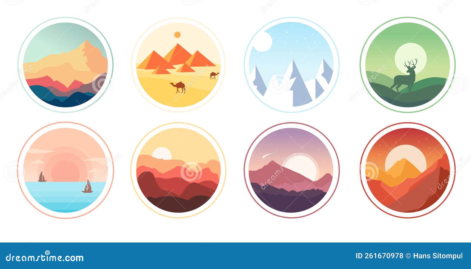 Set Icon Circle Landscape Cute. Stock Illustration - Illustration of ...