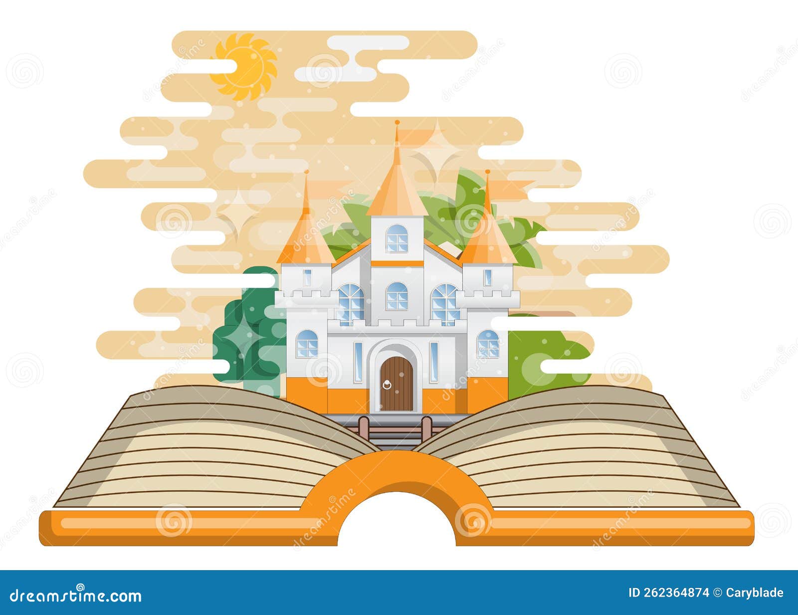 Open book and castle. stock vector. Illustration of template - 262364874