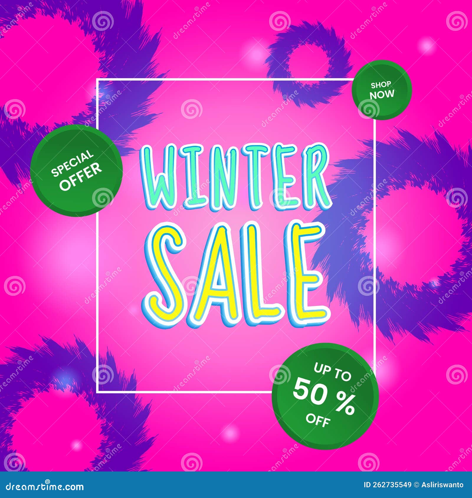 Winter Sale Design Template. Poster or Banner with Frame, Text and Pink ...