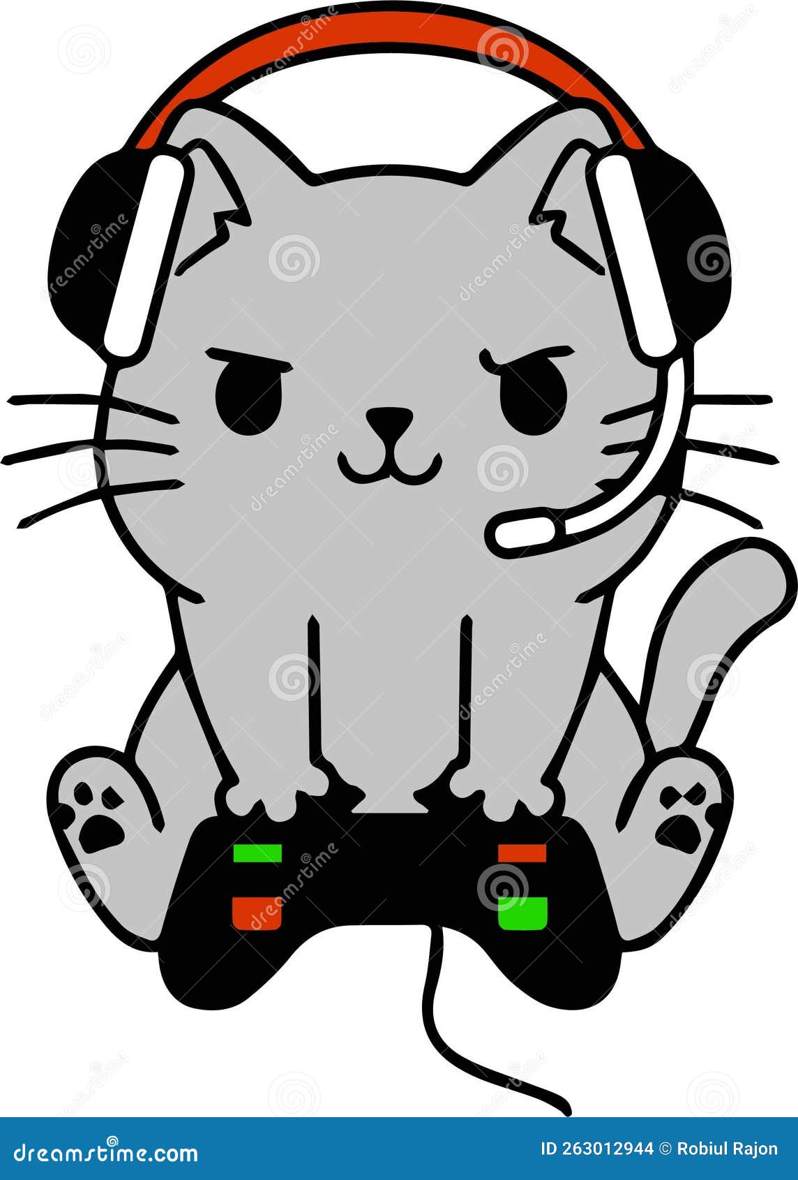 Gamer cat Vector stock vector. Illustration of monochrome - 263012944