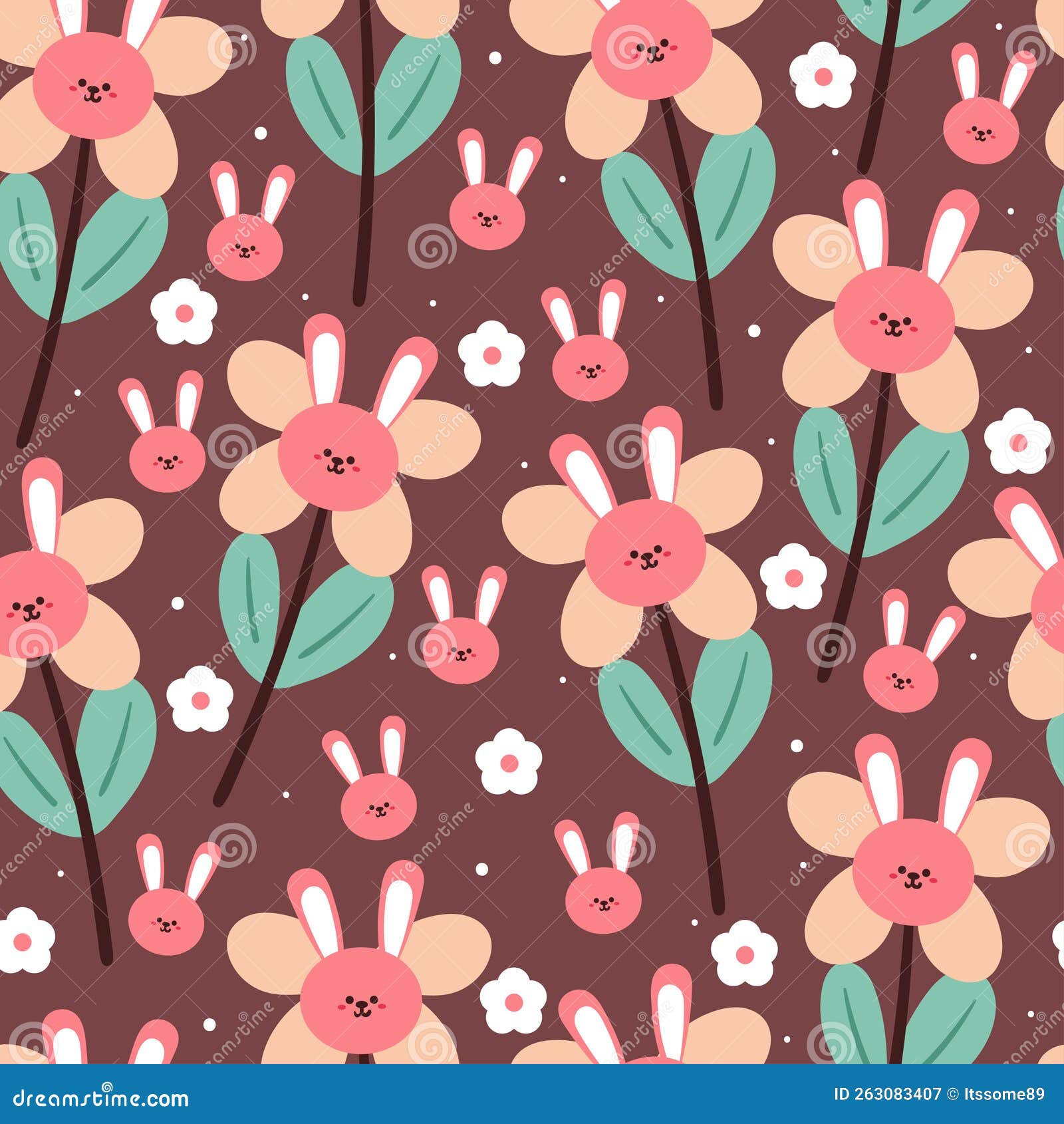 Seamless Pattern Cartoon Bunny Flower. Cute Animal Wallpaper for ...