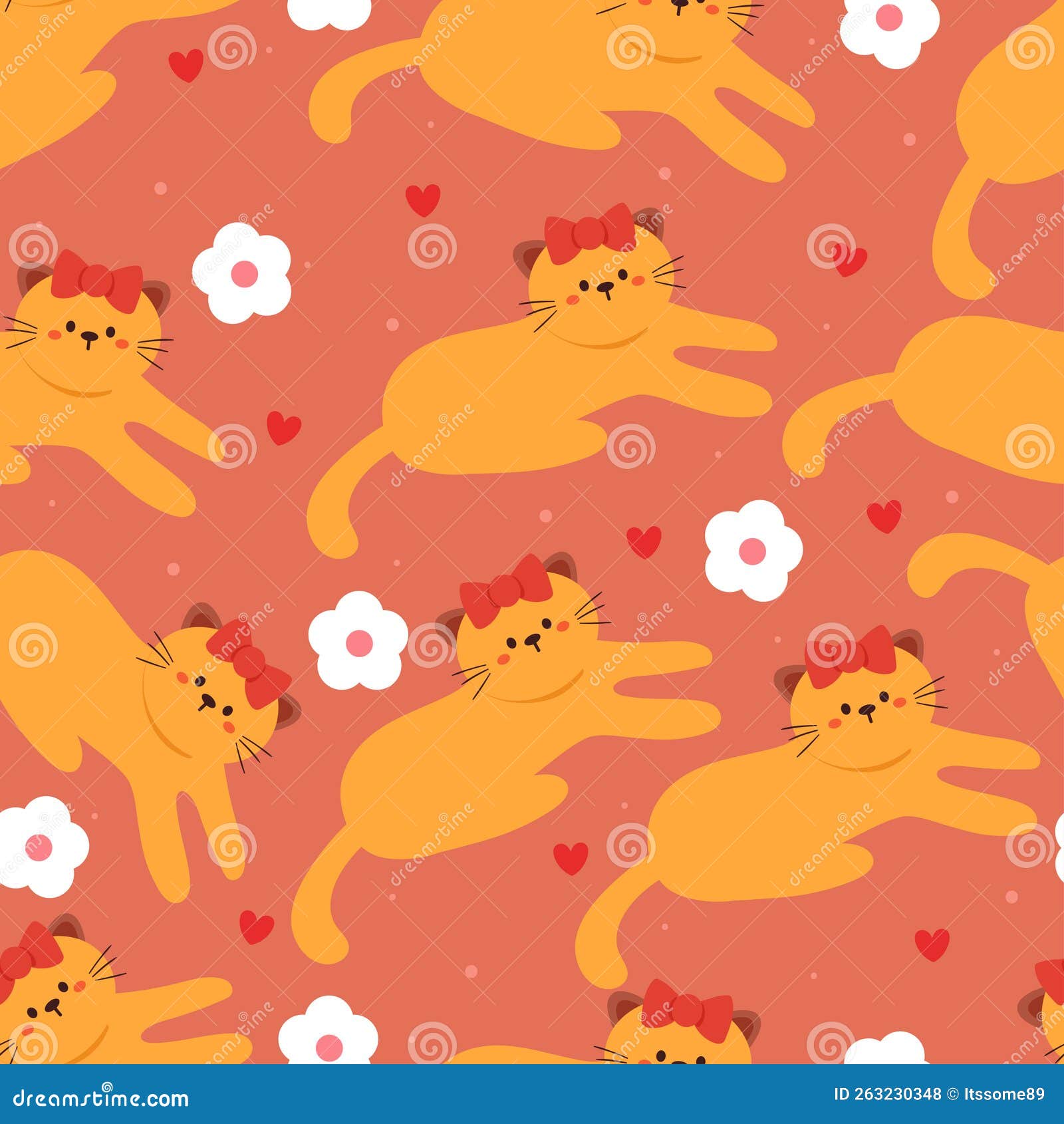 Seamless Pattern Cartoon Cat. Cute Animal Wallpaper for Textile, Gift ...