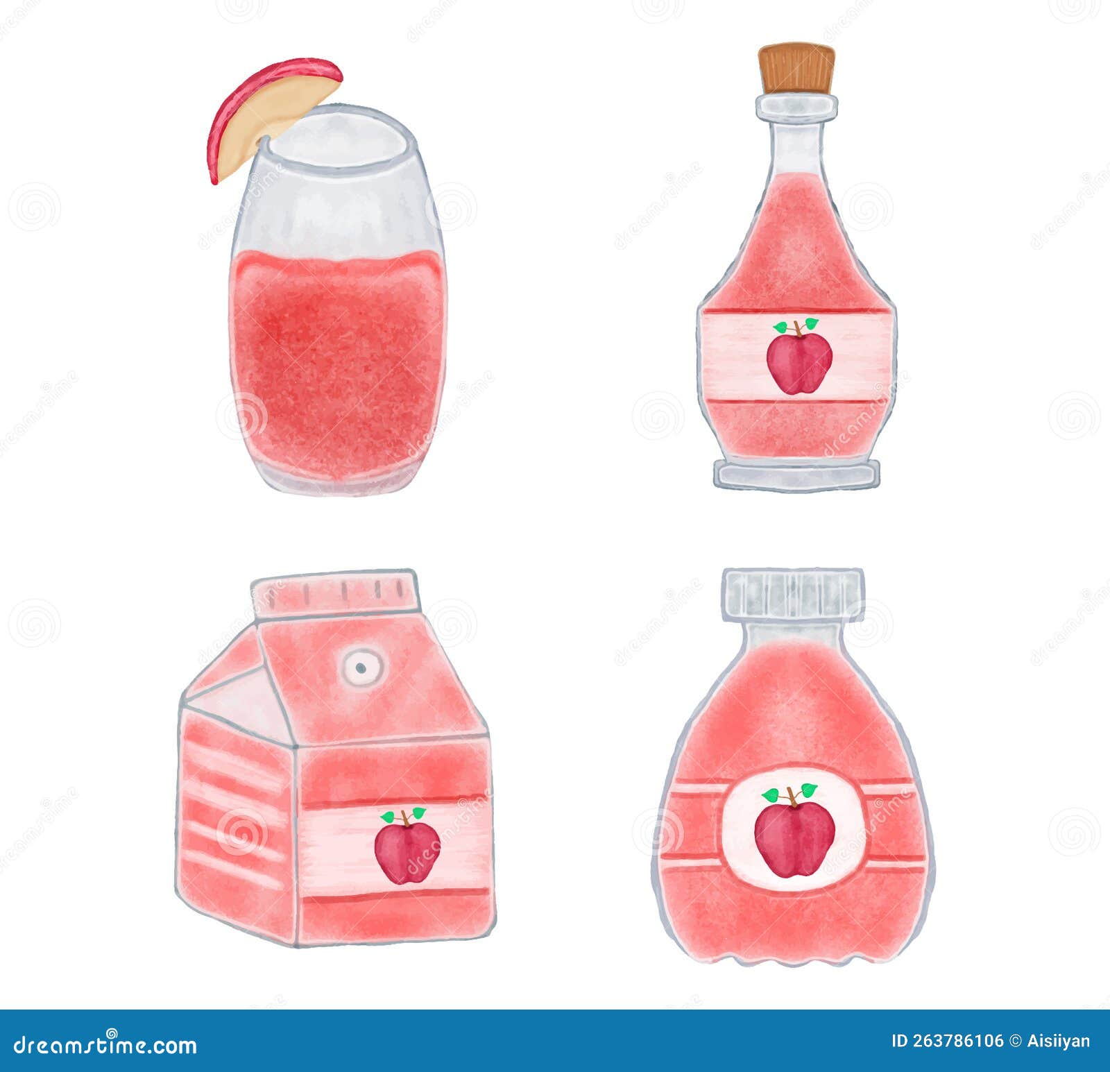 Illustration Vector Graphic Drawing of Watercolor Red Apple Drink Stock ...