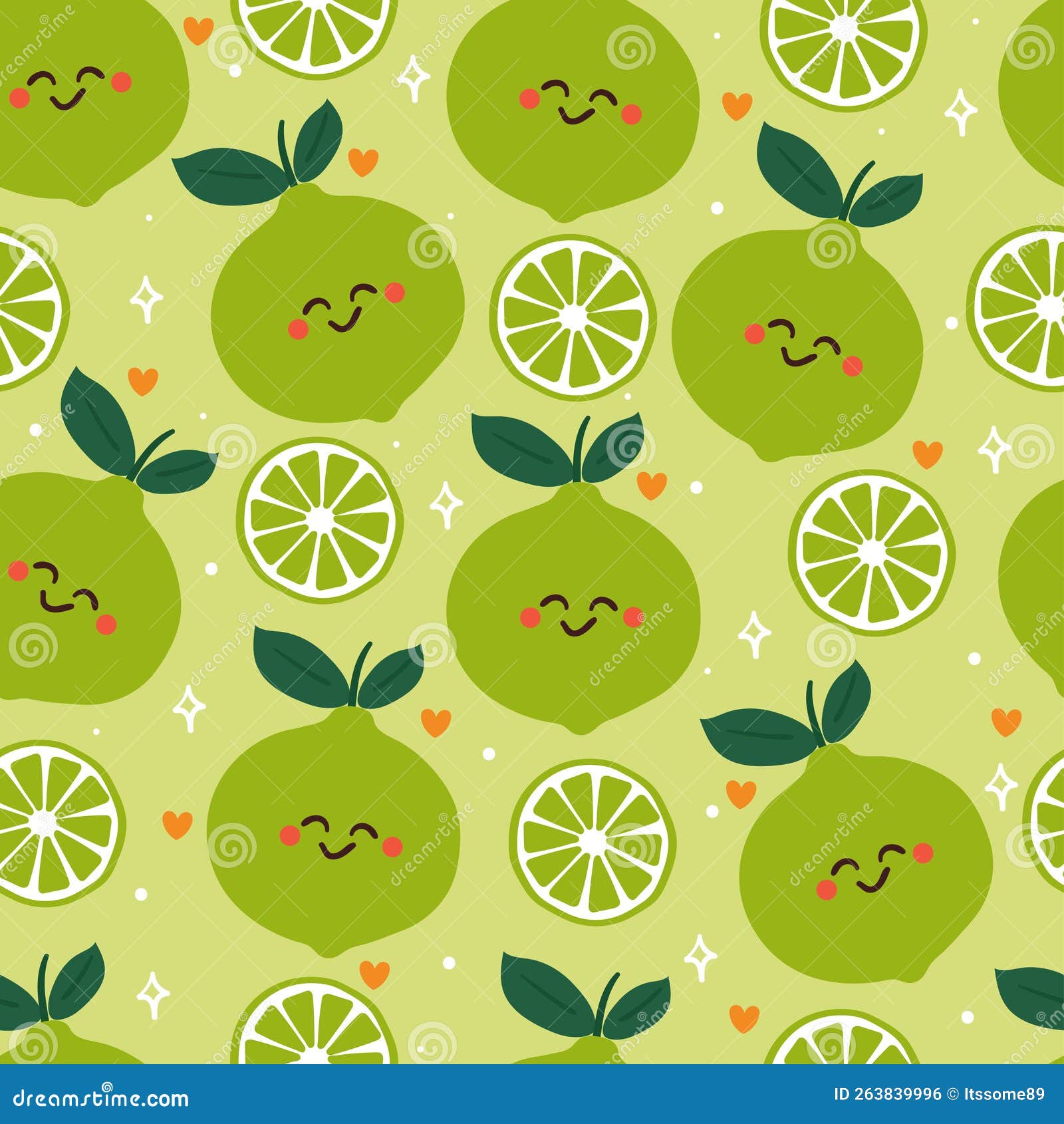 Seamless Pattern Cartoon Lime Character. Cute Fruit Wallpaper for Gift ...