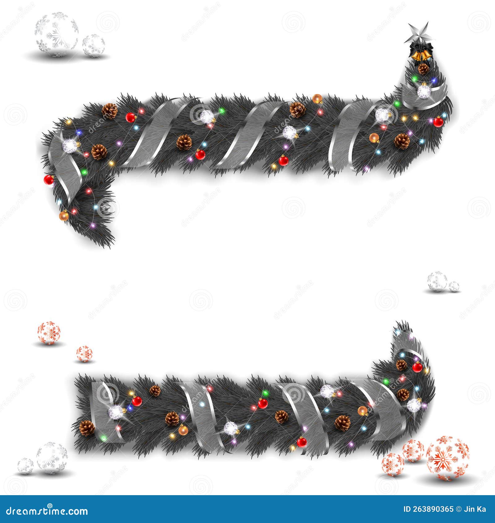 Black Garland Pine Tree Christmas Ornament Stock Vector - Illustration ...