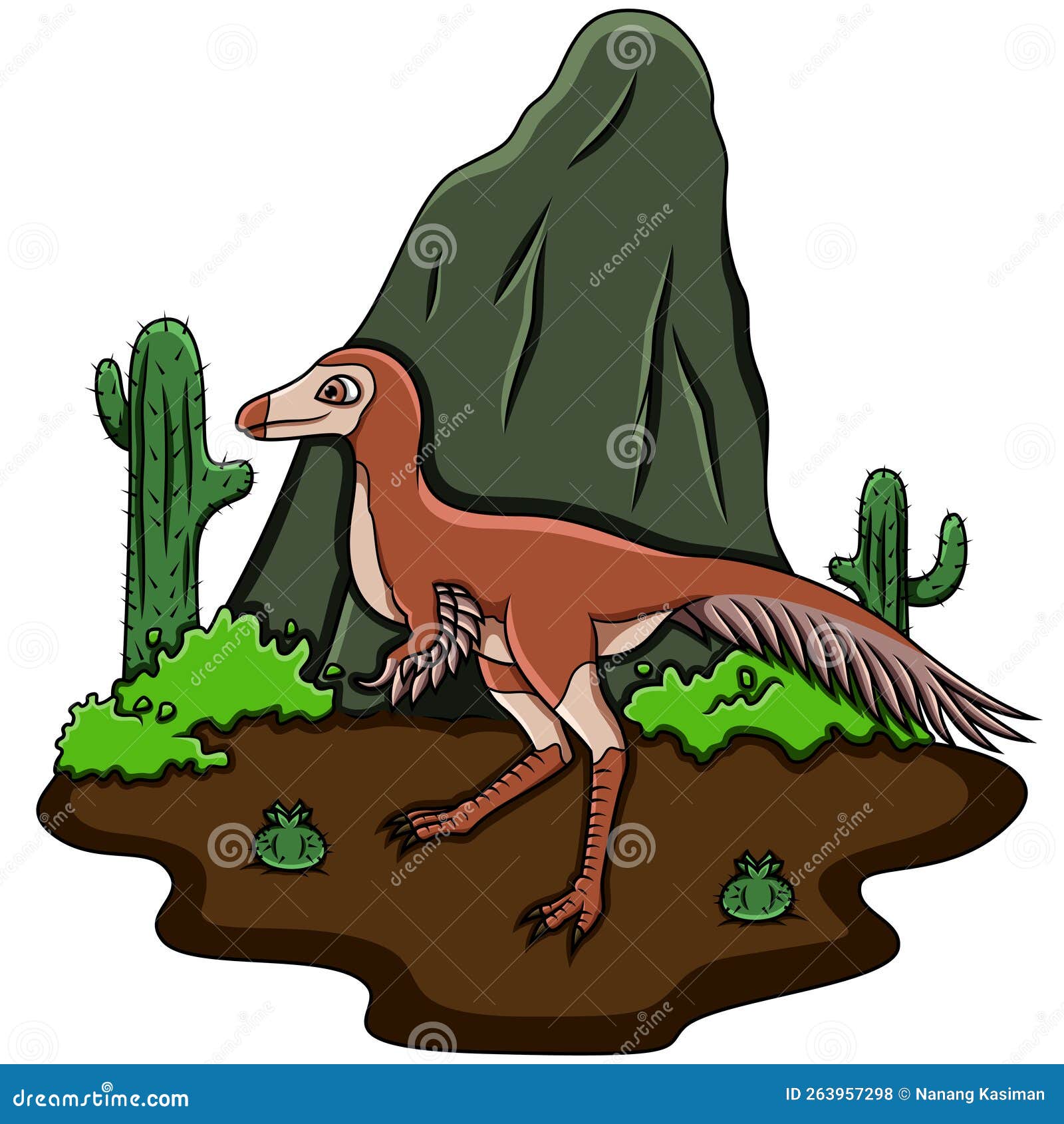 Cartoon Mononykus in the Jungle Stock Vector - Illustration of biped ...