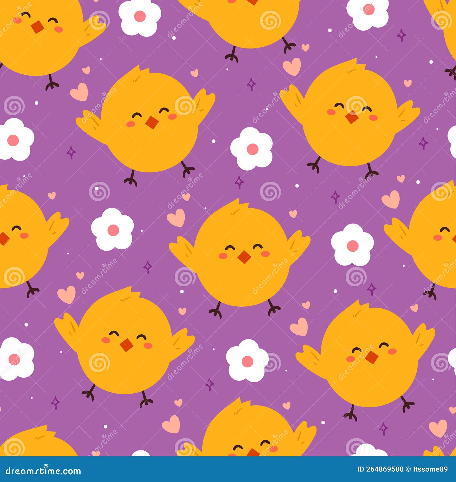 Seamless Pattern Cute Chick with Flower. Cute Animal Wallpaper for ...