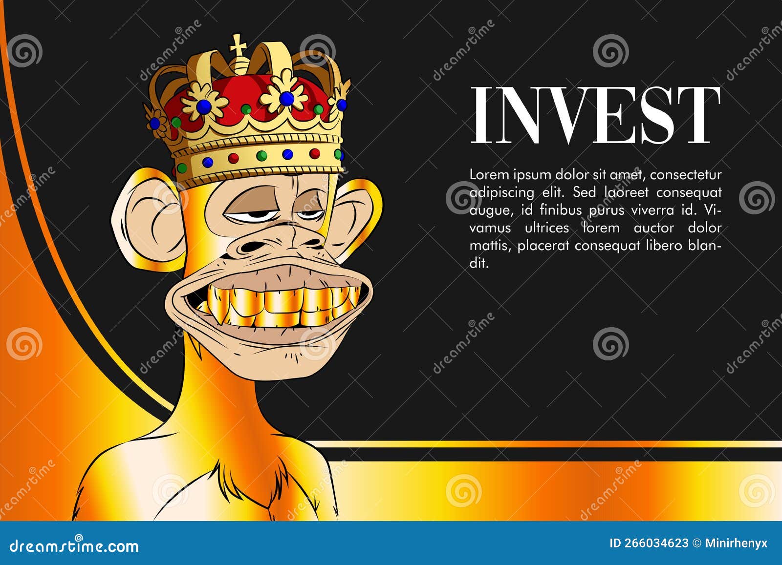 Smiling Golden Monkey Wearing Crown on an Invest Page. Bored Ape Yacht ...