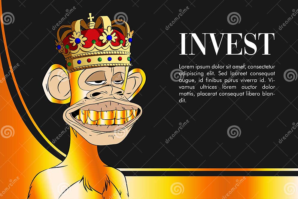 Smiling Golden Monkey Wearing Crown on an Invest Page. Bored Ape Yacht ...