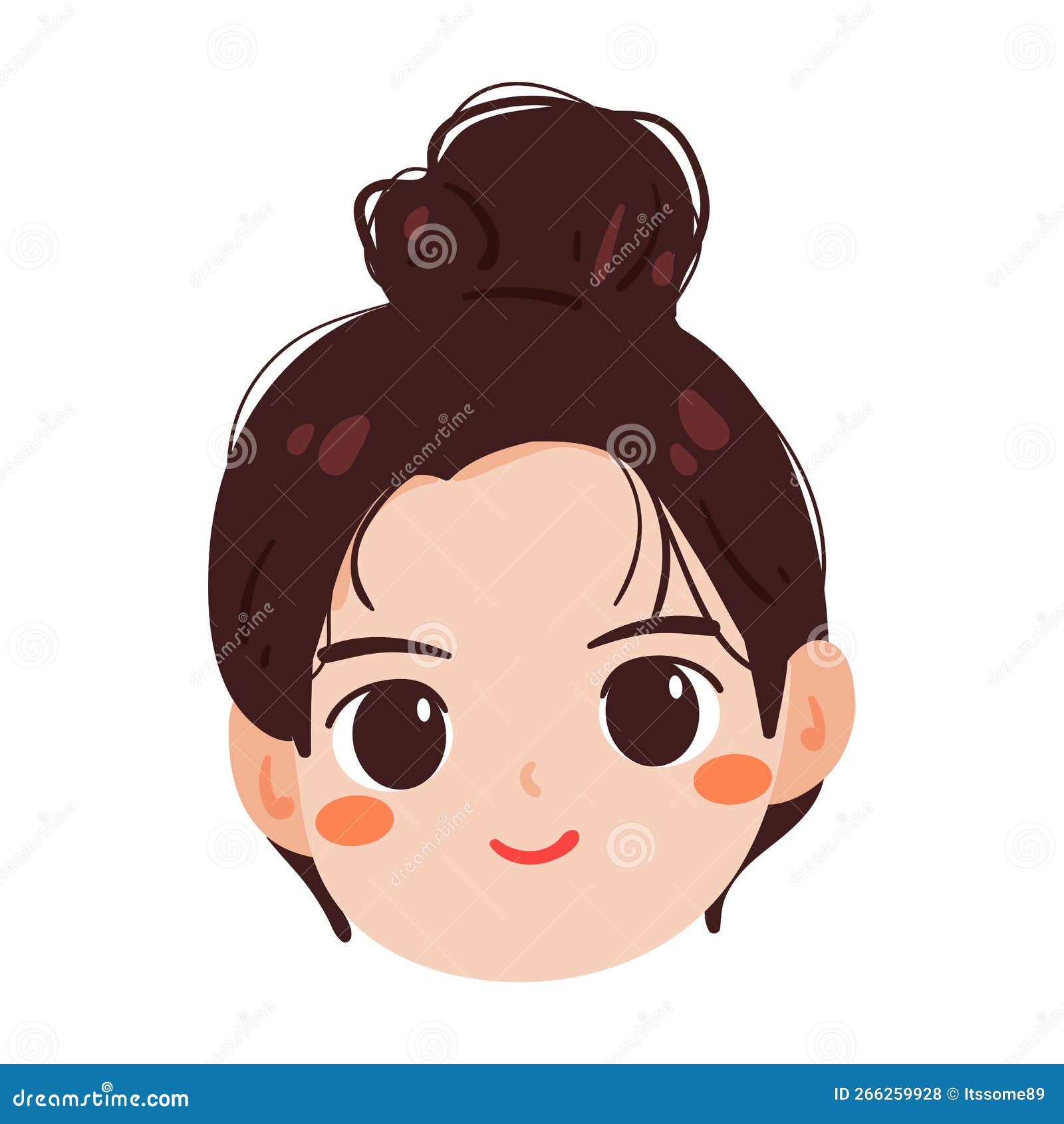Hand Drawing Cute Cartoon Girl with Bun Hair Stock Vector ...
