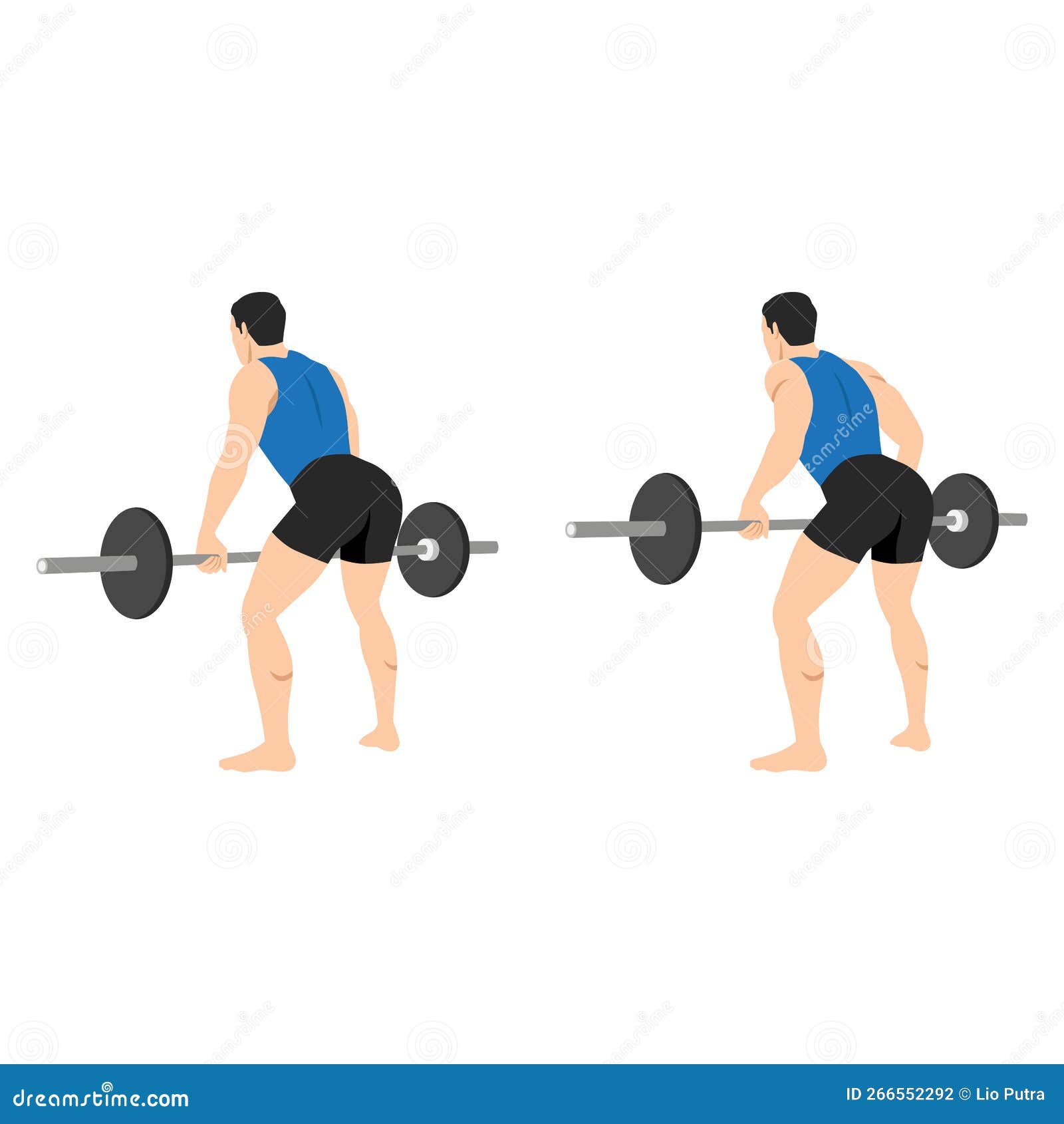 Man Doing Bent Over Double Arm Tricep Kickbacks Cartoon Vector ...
