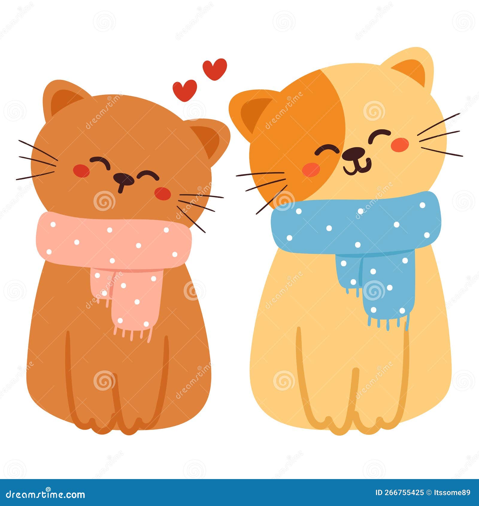 Cute Cartoon Cat Couple Wearing Couple Scarf Stock Vector ...