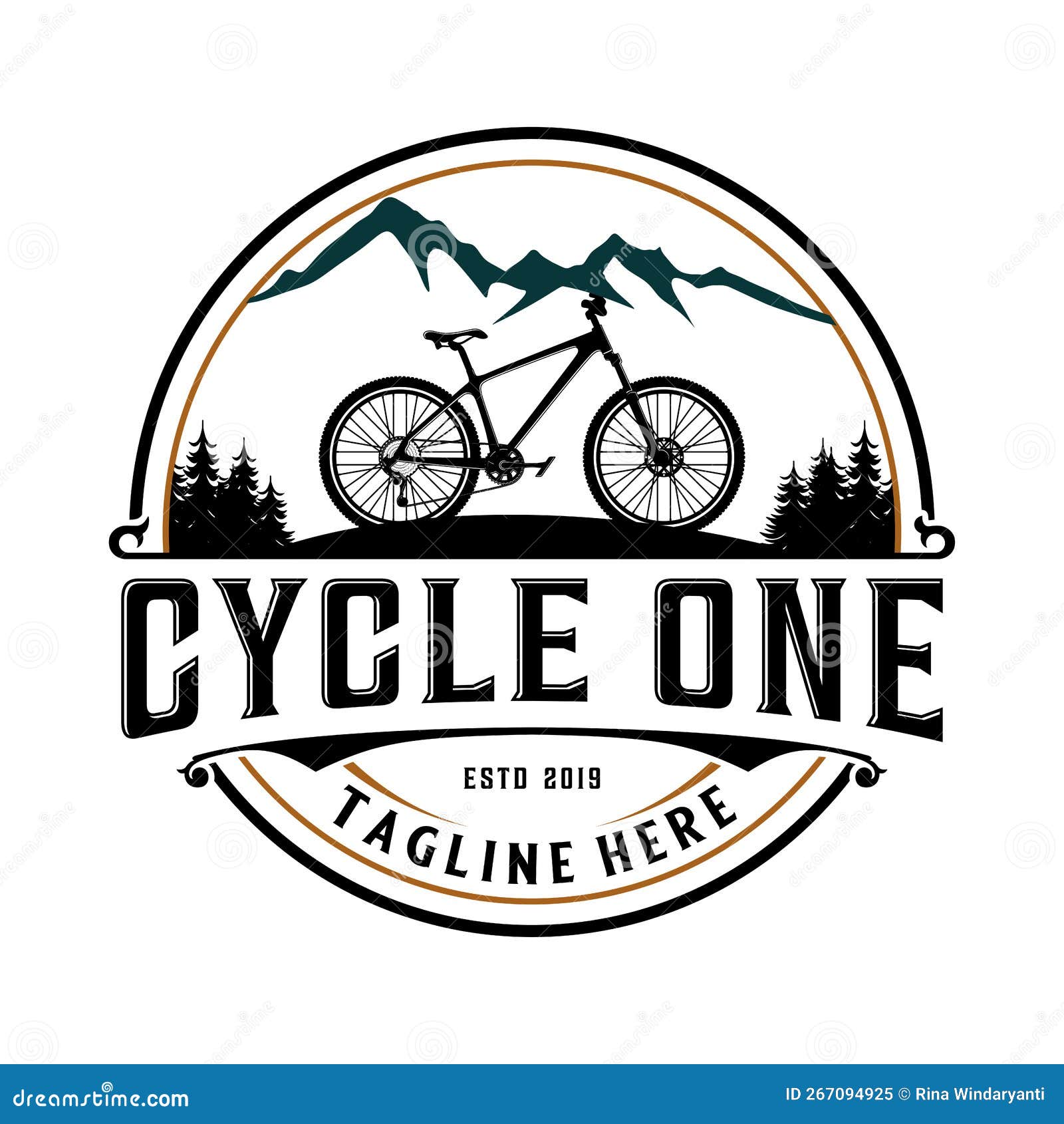 Mountain Bike Emblem Logo Vector. Bicycle Vector Illustration, Tree ...