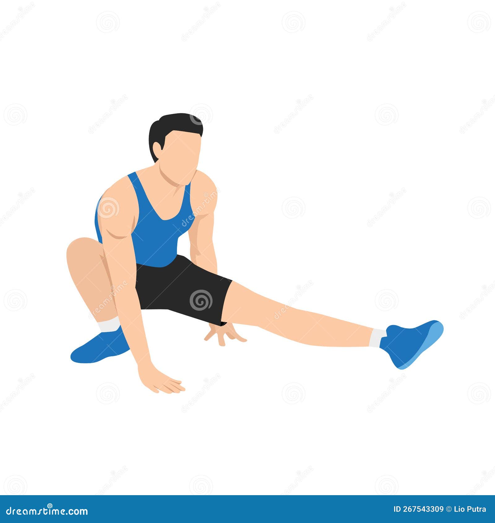 Man Doing Hamstring Stretch Hands On Floor. Flat Vector Illustration ...