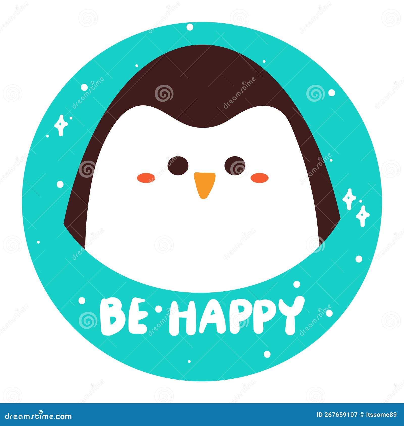 Cute Cartoon Be Happy Sticker with Penguin Smiling Stock Vector ...
