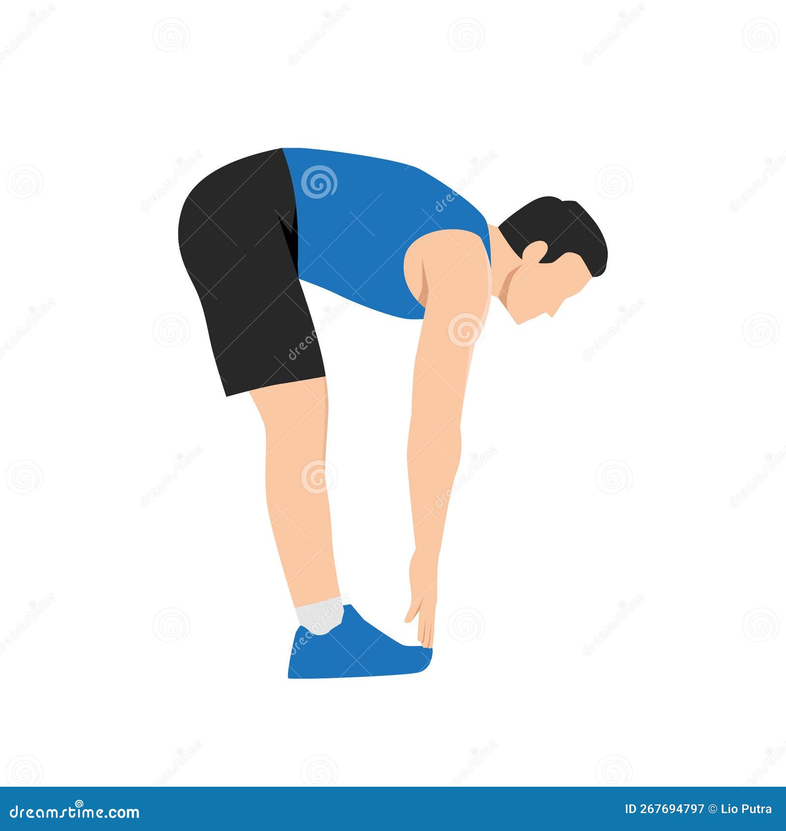 Man Doing Hamstring Stretch Hands On Floor. Flat Vector Illustration ...